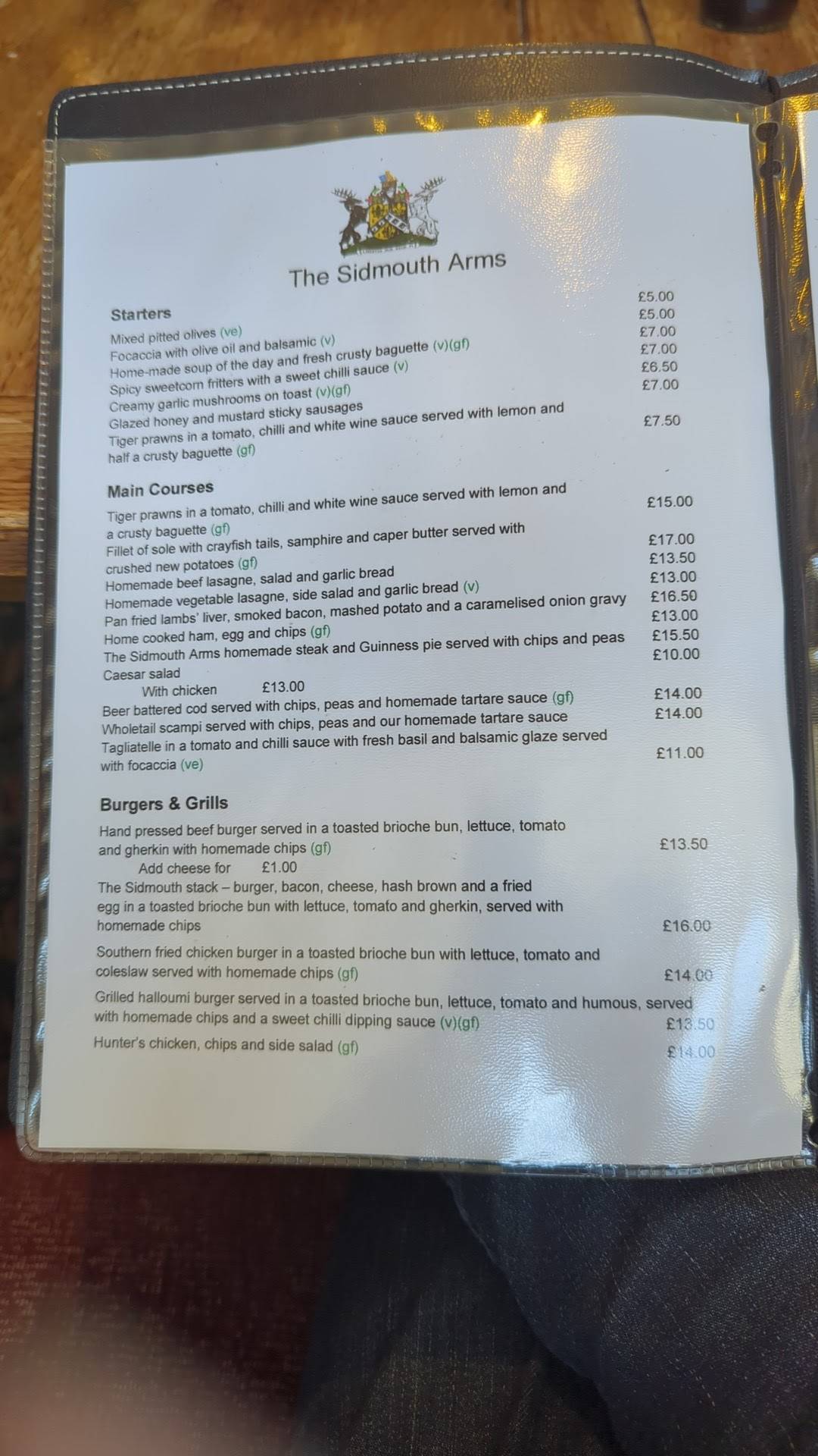 Menu at The Sidmouth Arms pub & bar, Upottery, Upottery