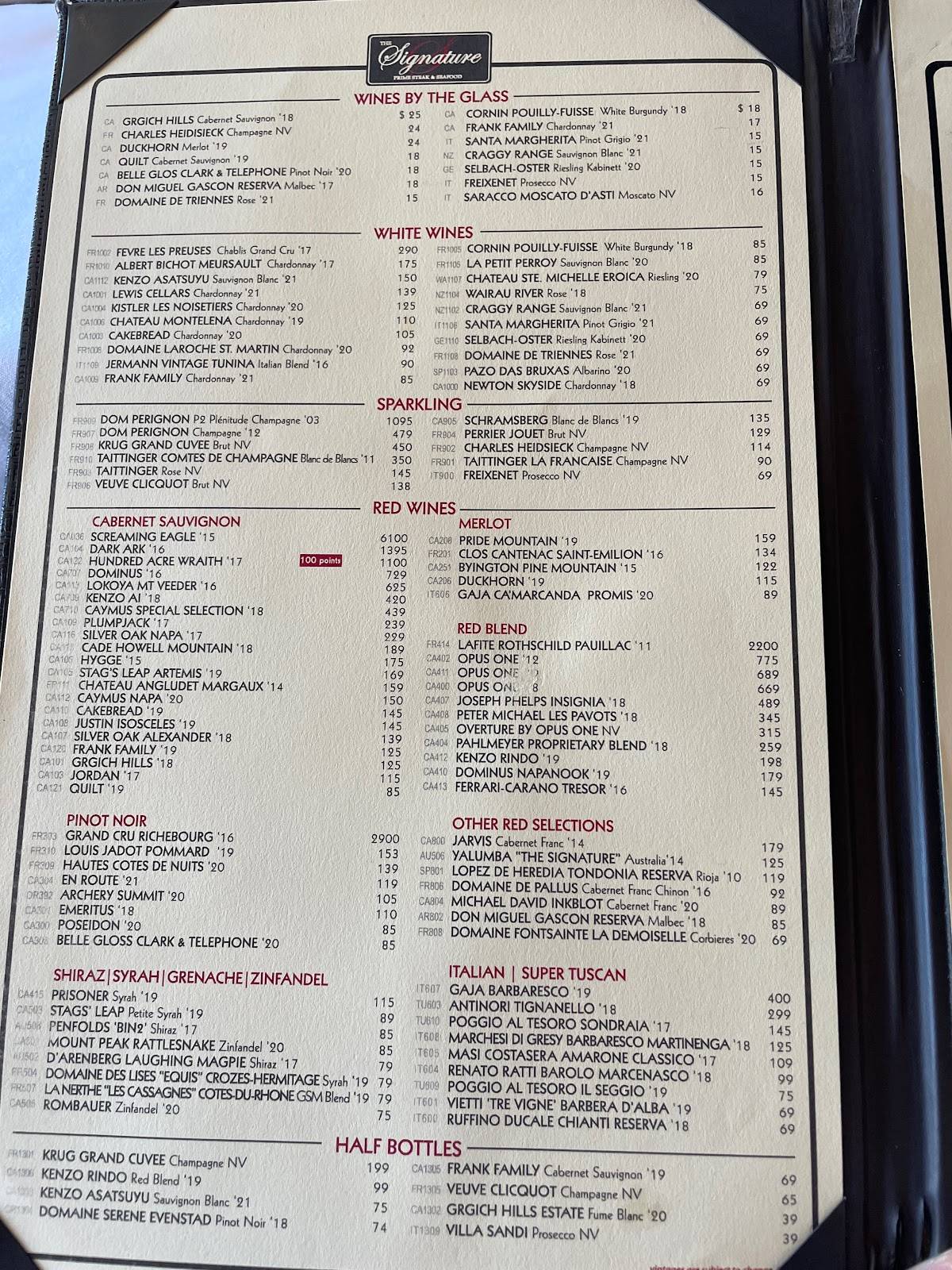 Menu at The Signature Prime Steak & Seafood steakhouse, Honolulu