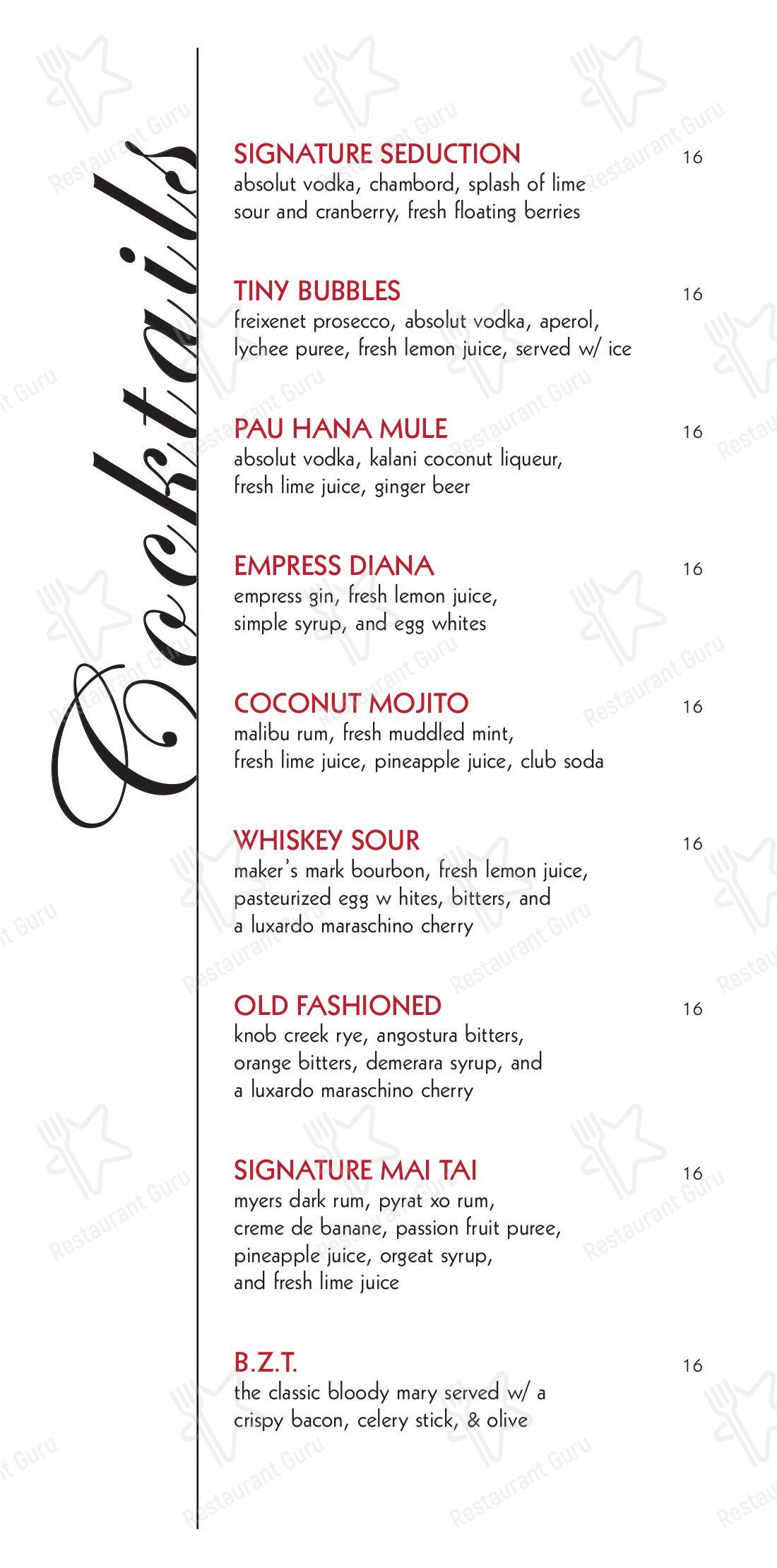Menu at The Signature Prime Steak & Seafood steakhouse, Honolulu
