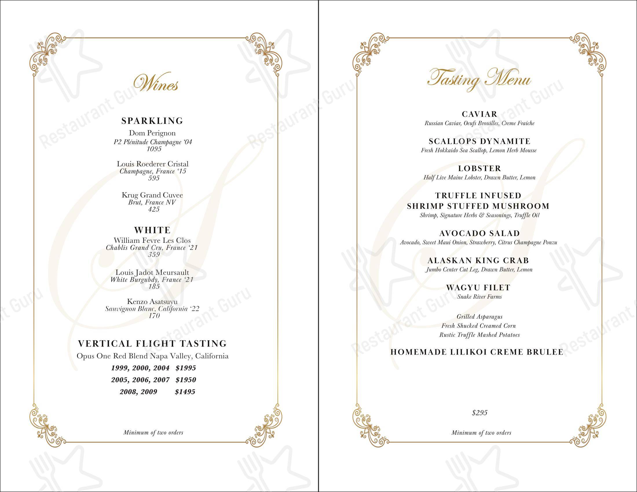 Menu at The Signature Prime Steak & Seafood steakhouse, Honolulu
