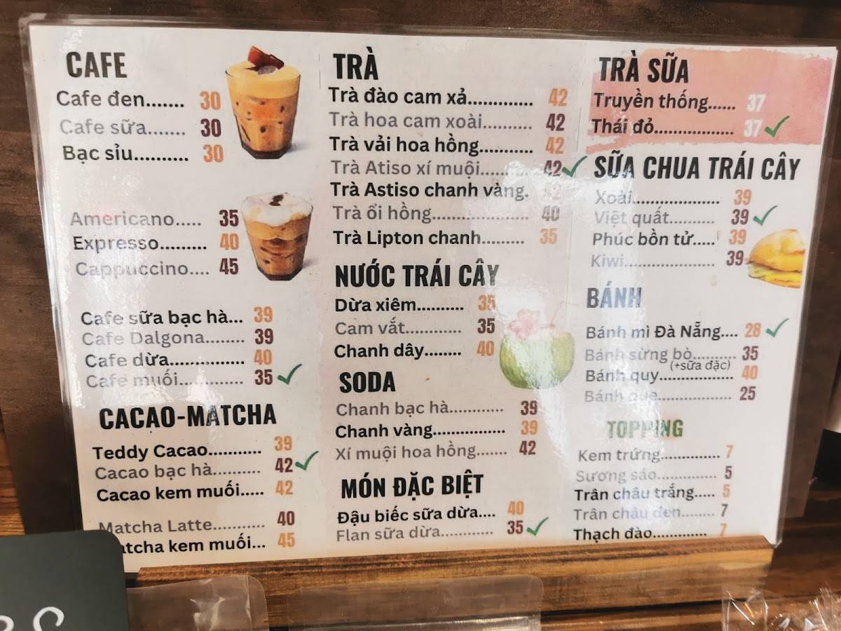 Menu at The Sis Cafe, Ho Chi Minh City