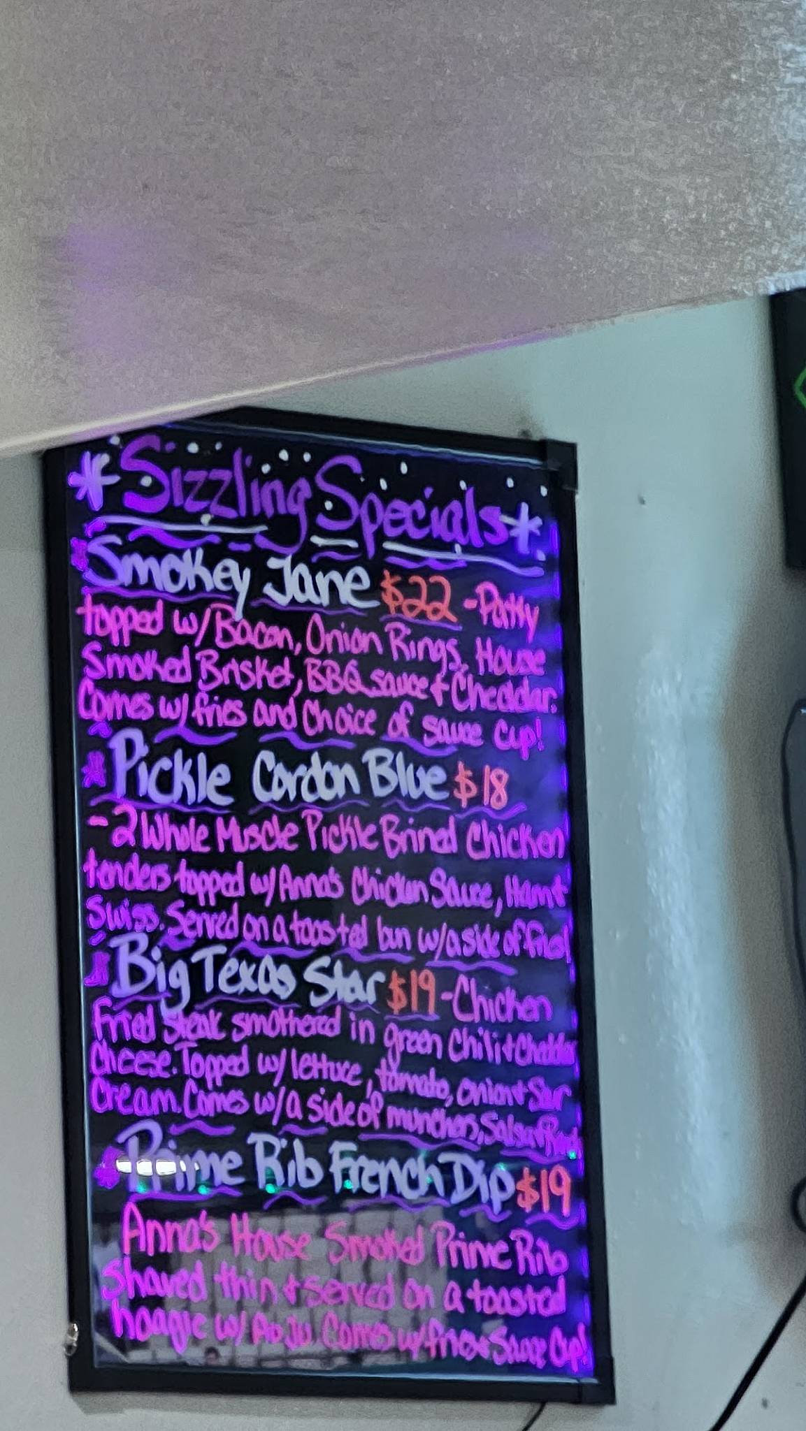 Menu at The Sizzling Pickle Eatery & Lounge restaurant, Craig