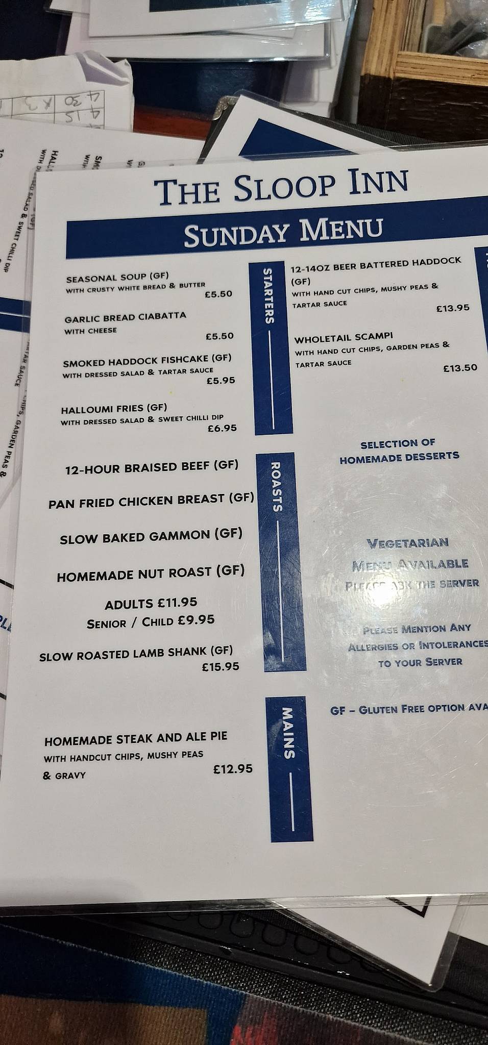 Menu at The Sloop Inn pub & bar, Barton-upon-Humber
