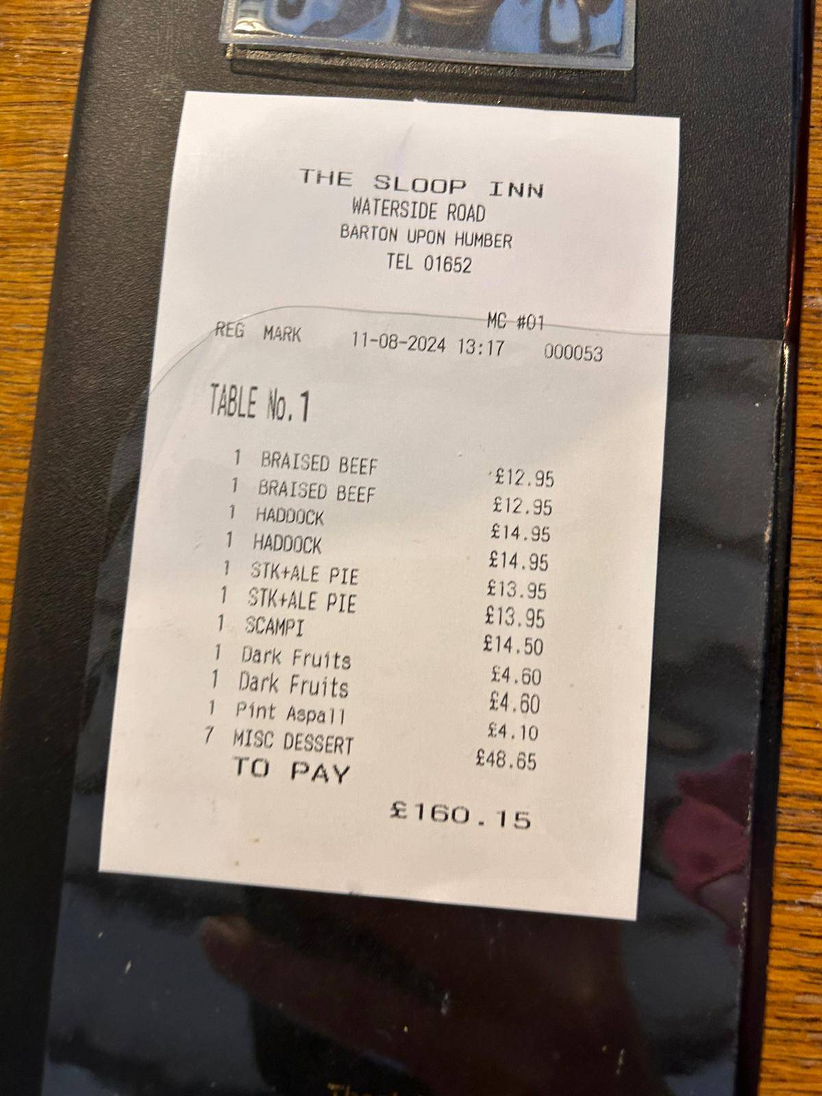 Menu at The Sloop Inn pub & bar, Barton-upon-Humber