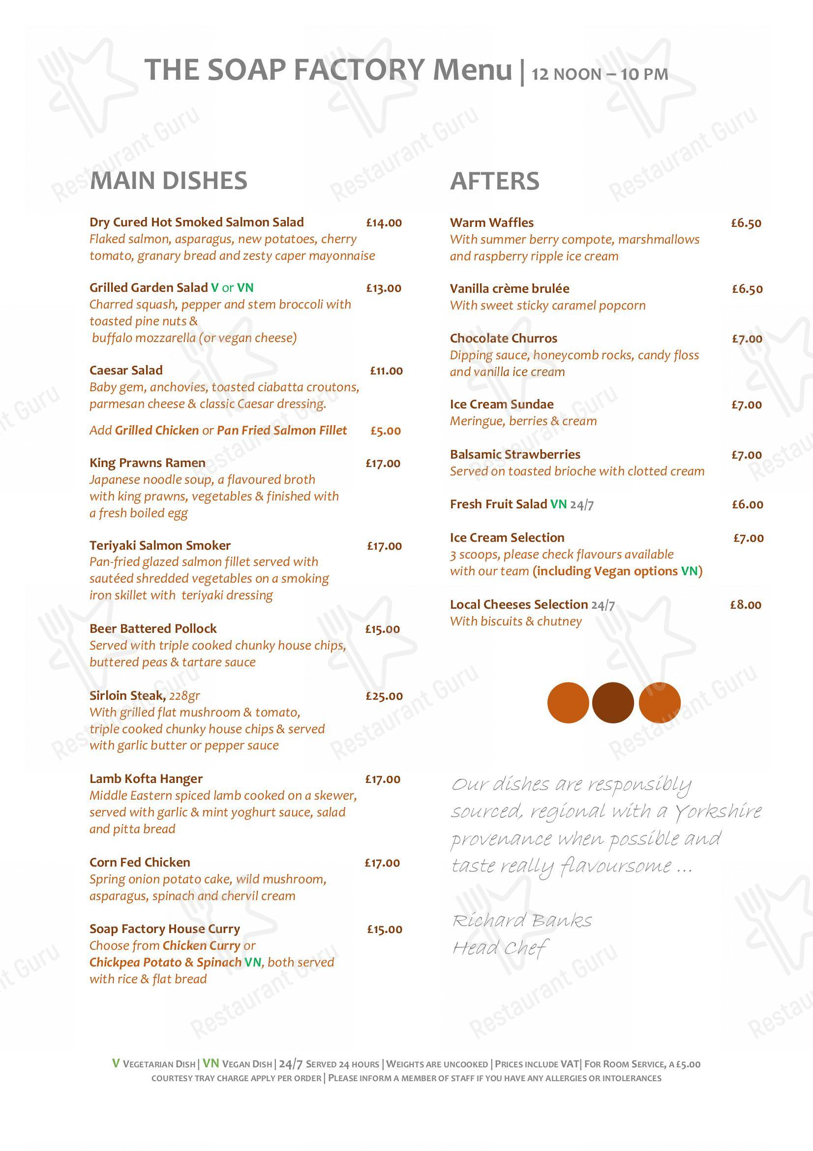 Menu at The Soap Factory pub & bar, Leeds