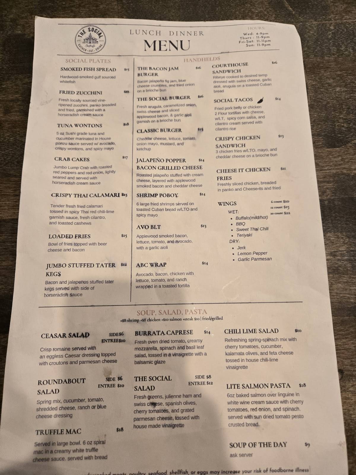 Menu at The Social Monticello pub & bar, Monticello