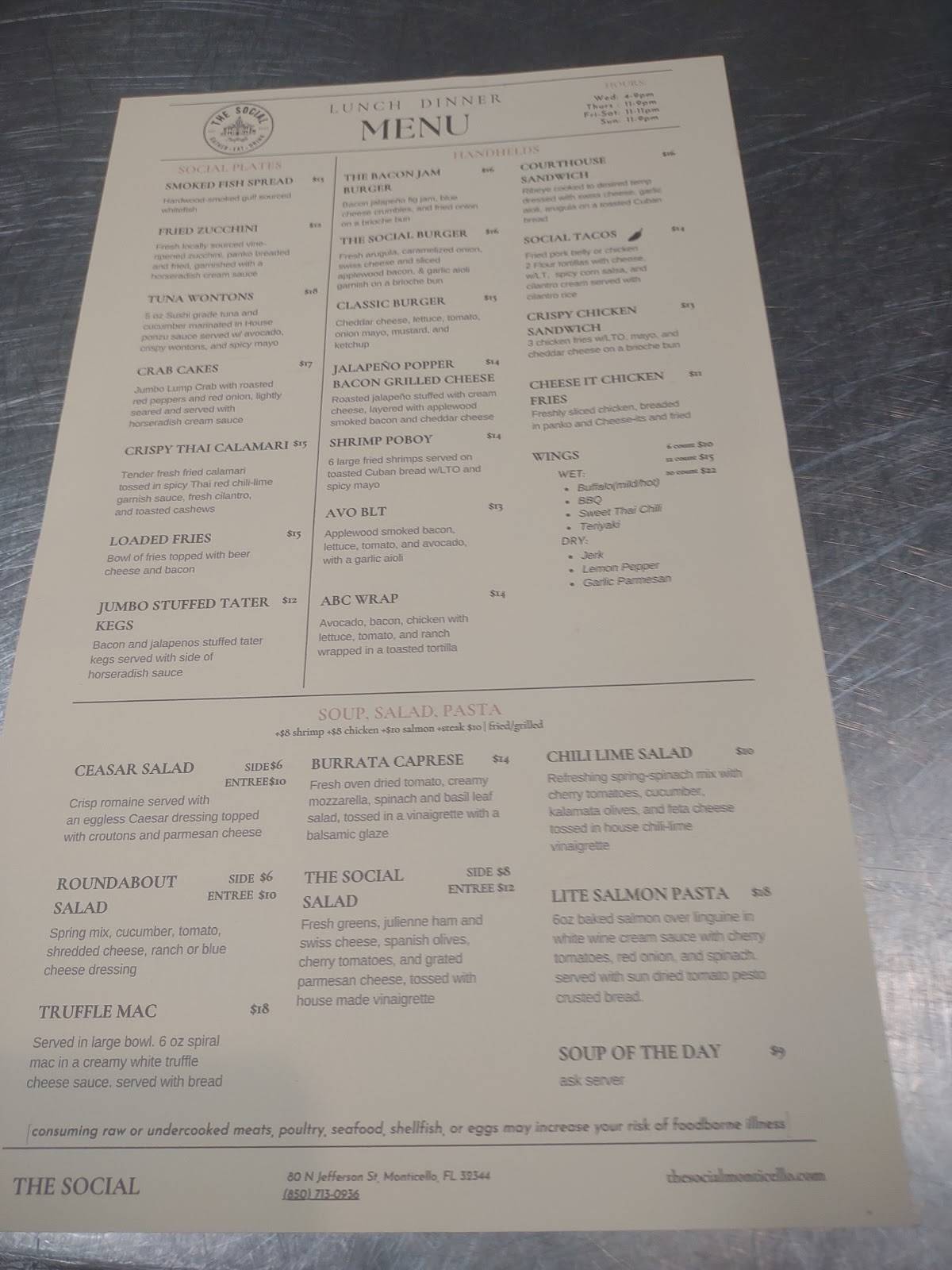 Menu at The Social Monticello pub & bar, Monticello