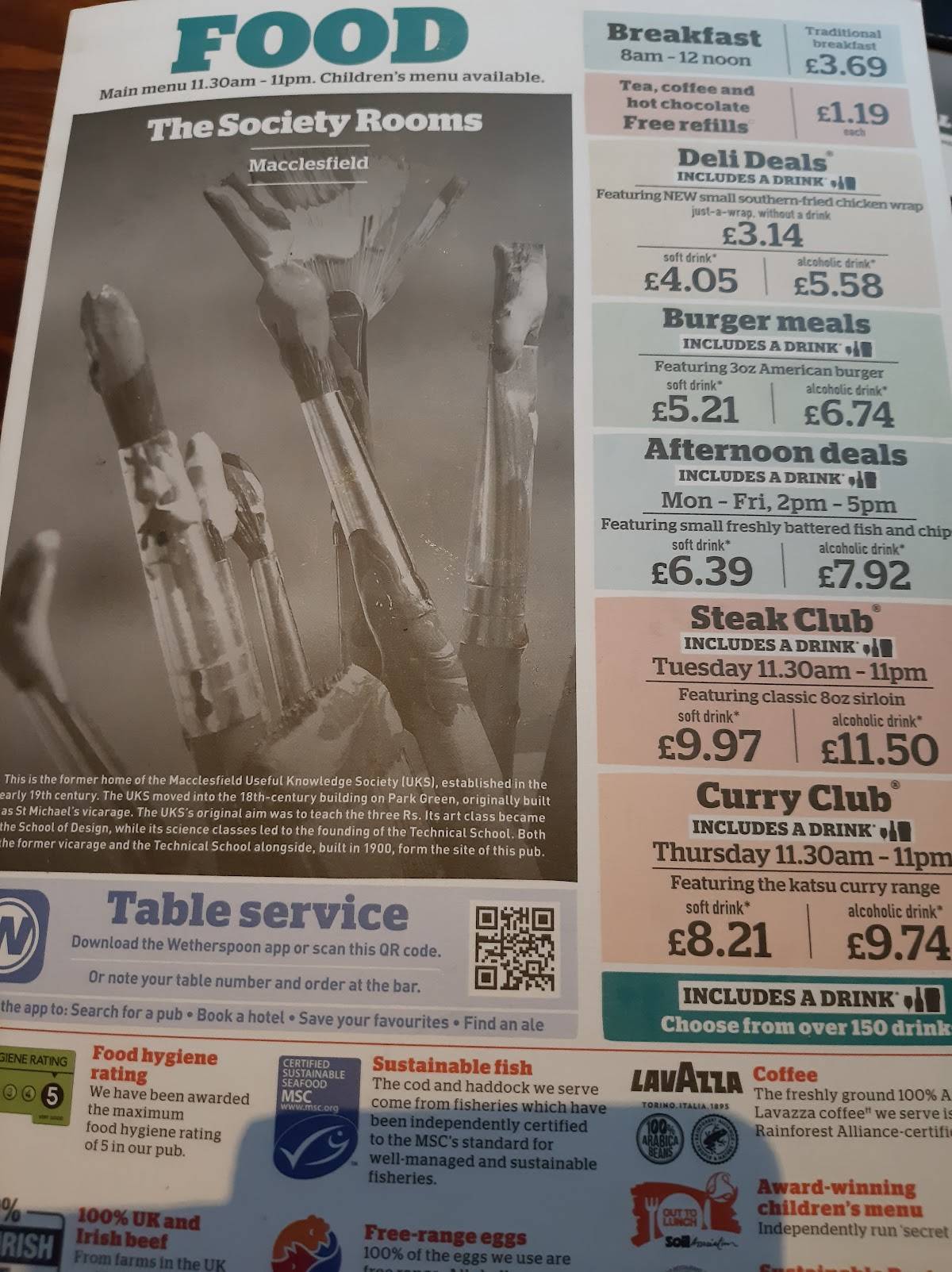 Menu at The Society Rooms - JD Wetherspoon pub & bar, Macclesfield