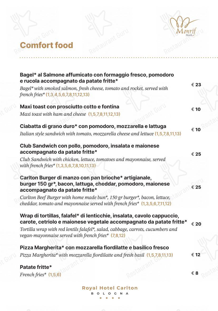 Menu at The Spoon restaurant, Bologna