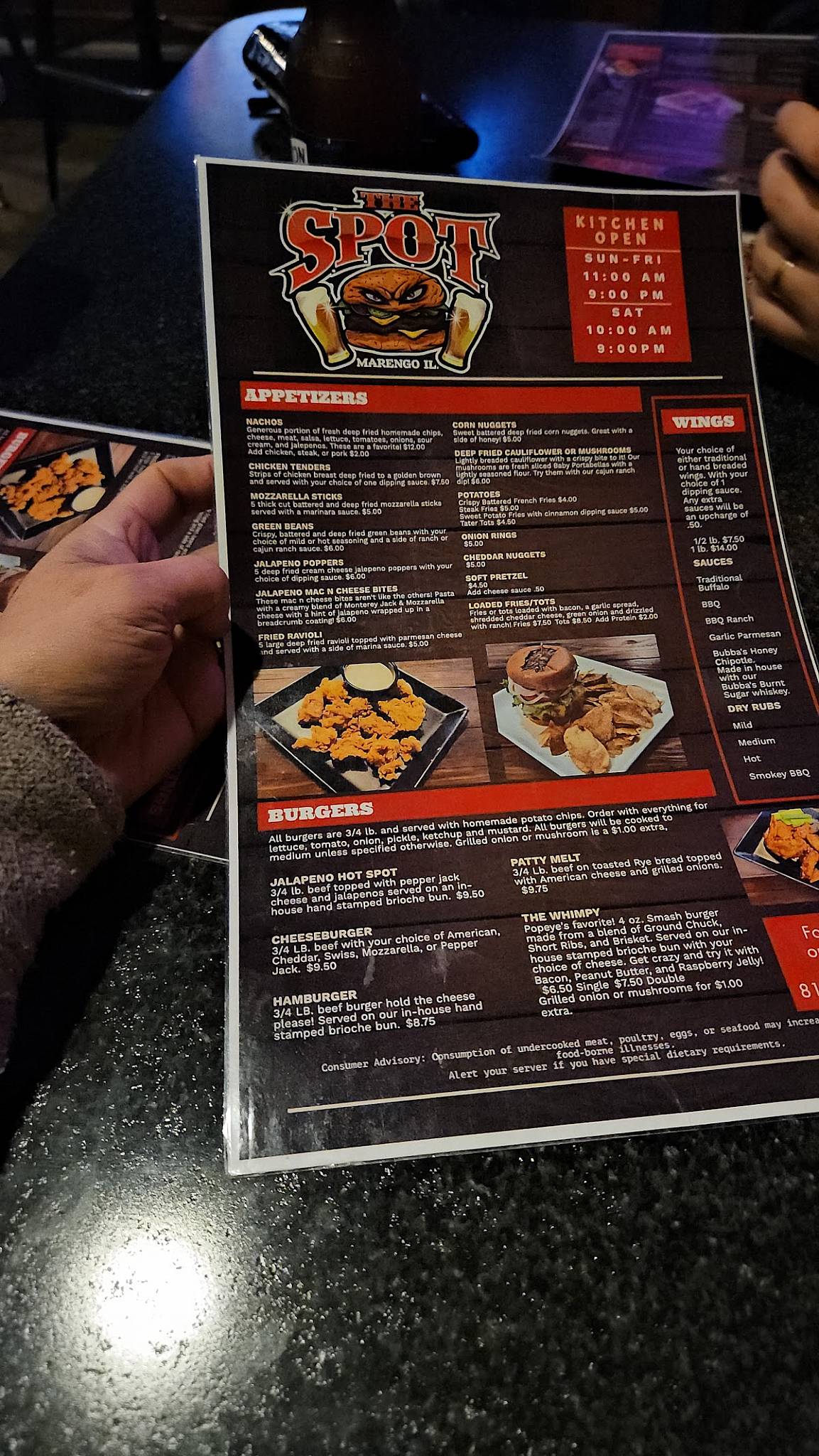 Menu at The Spot Tavern of Marengo pub & bar, Marengo