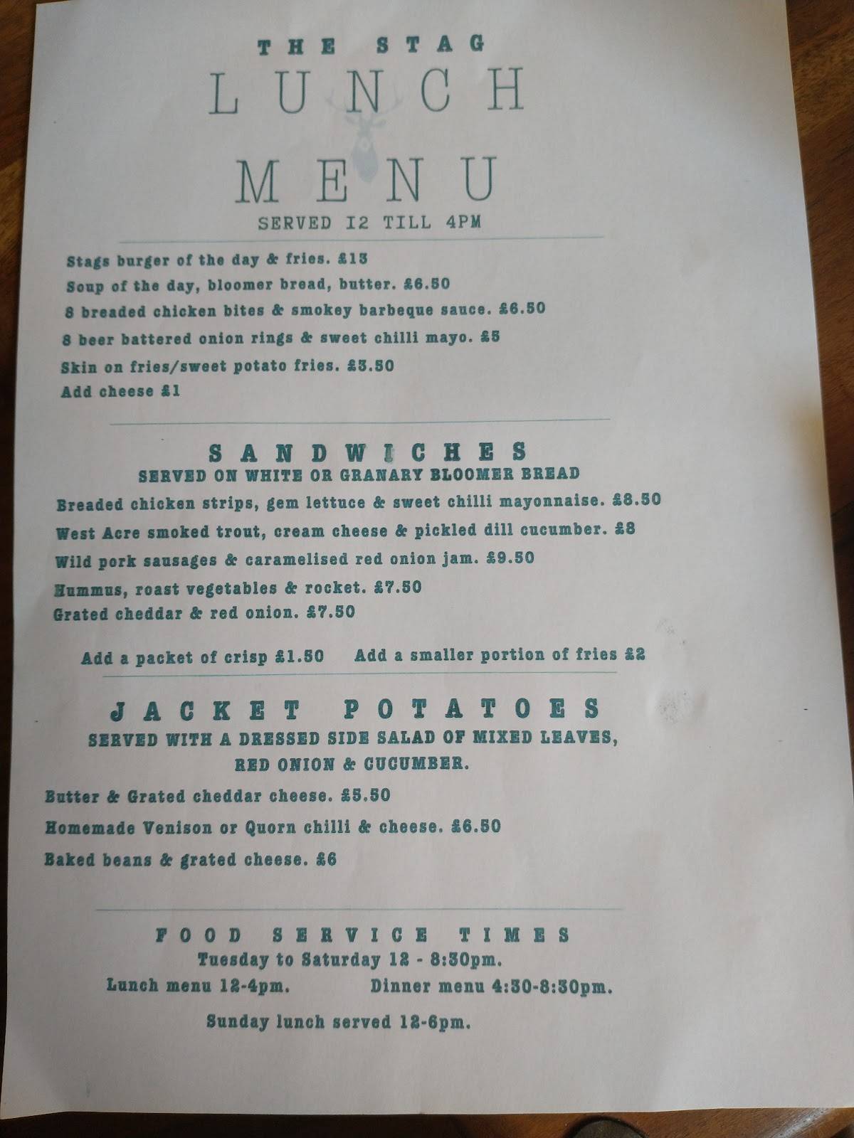 Menu at The Stag Inn pub & bar, West Acre