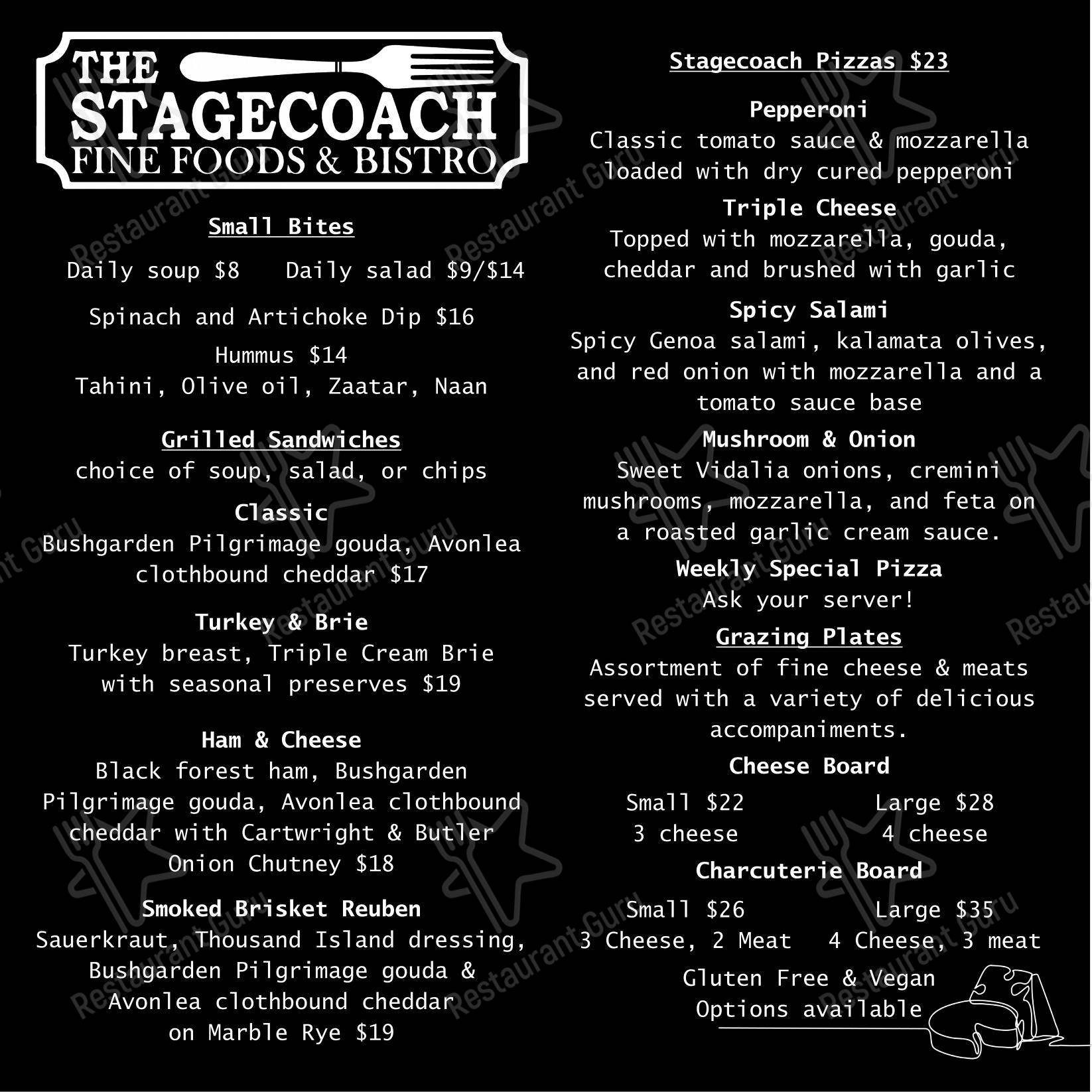 Menu at The Stagecoach Inn restaurant, Newboro