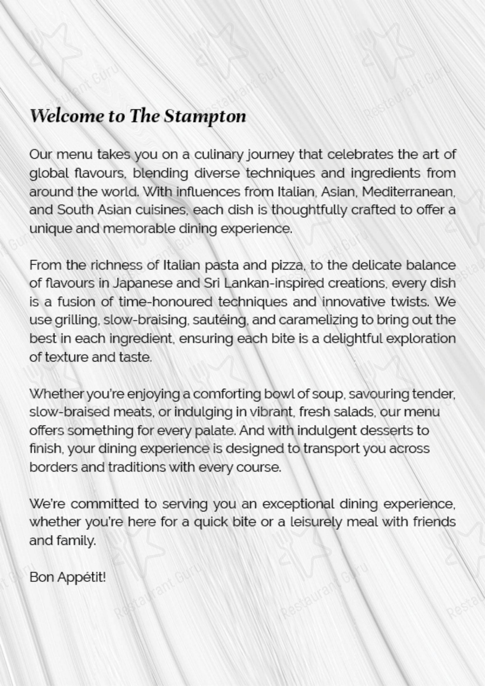 Menu at The Stampton restaurant, Preston