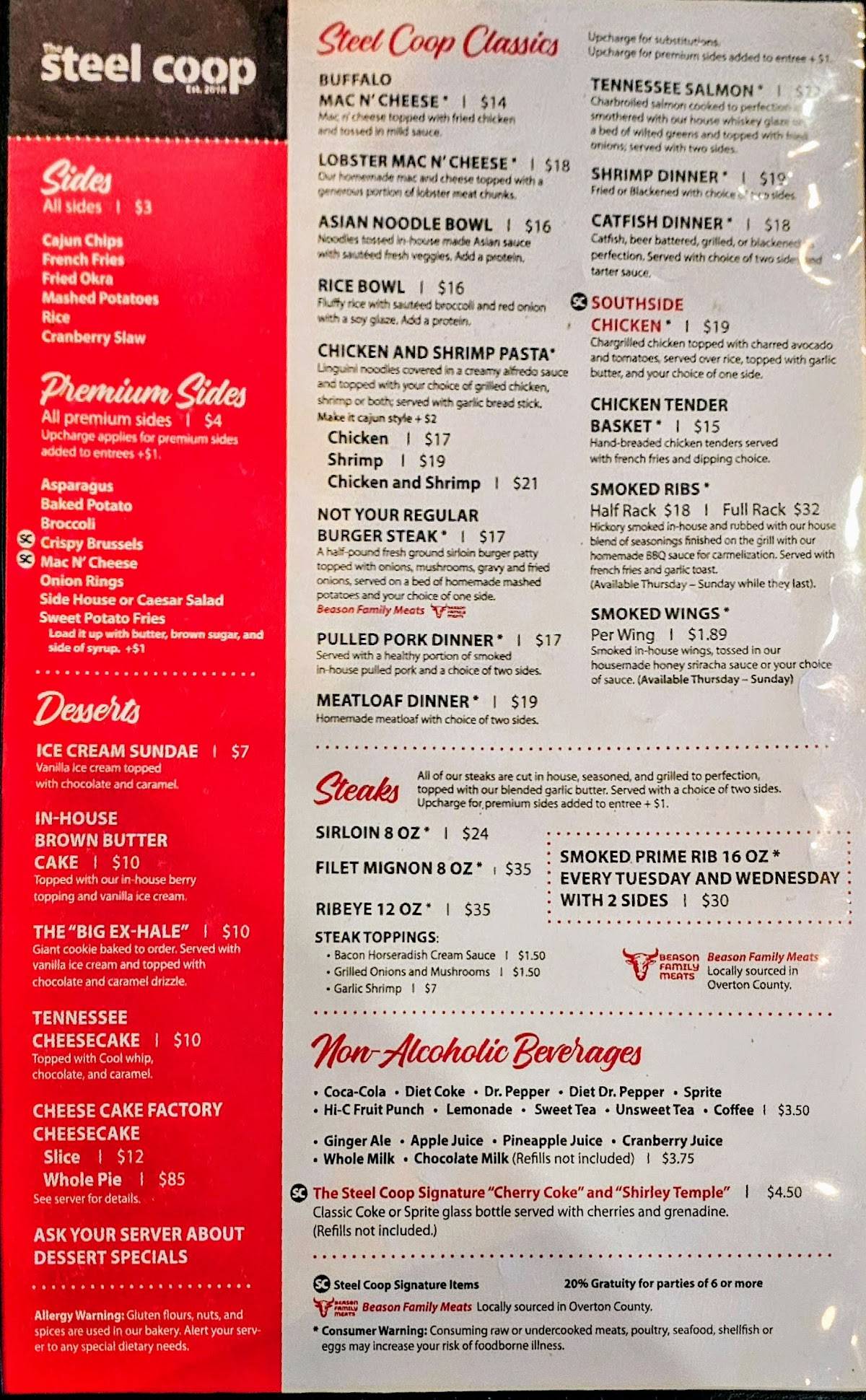 Menu at The Steel Coop pub & bar, Livingston