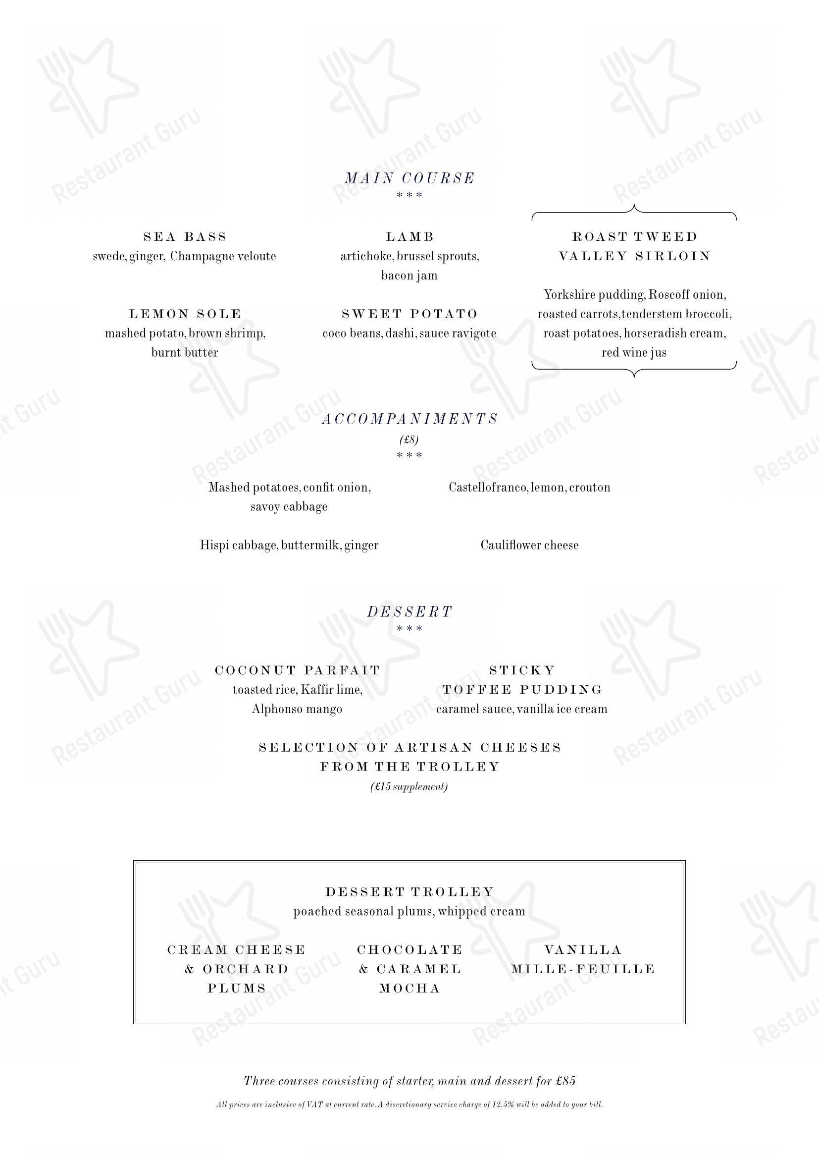 Menu at The Strathearn restaurant, Auchterarder, Gleneagles Hotel