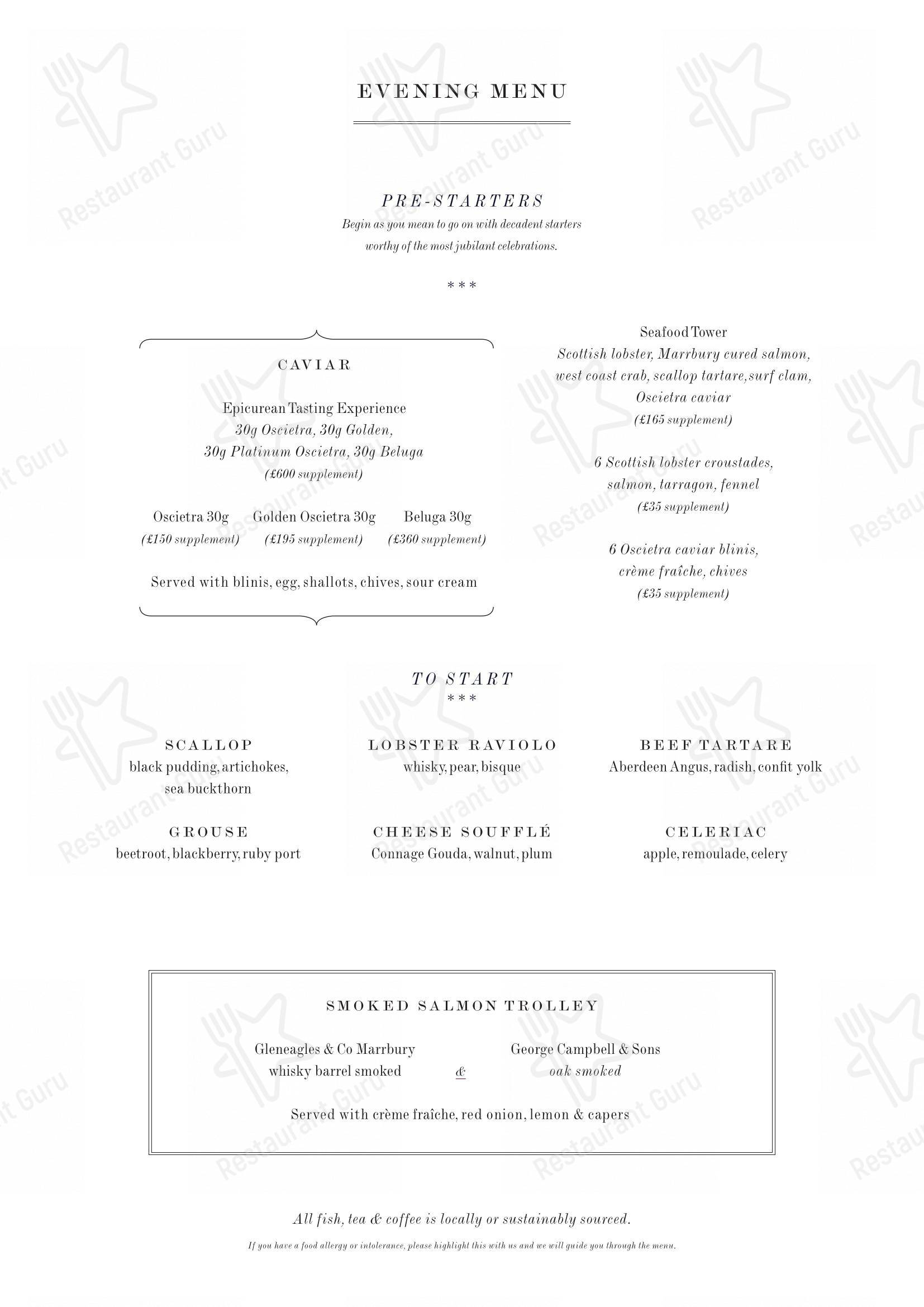 Menu at The Strathearn restaurant, Auchterarder, Gleneagles Hotel