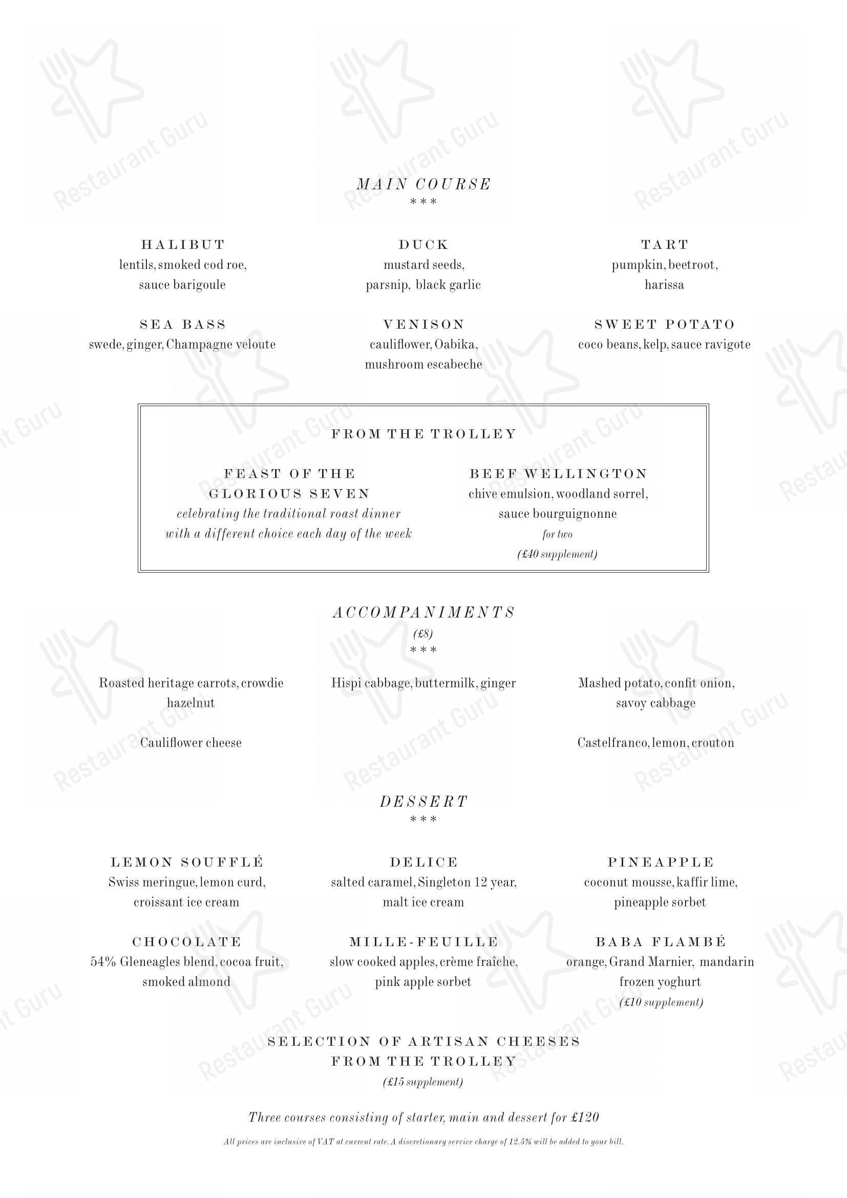 Menu at The Strathearn restaurant, Auchterarder, Gleneagles Hotel