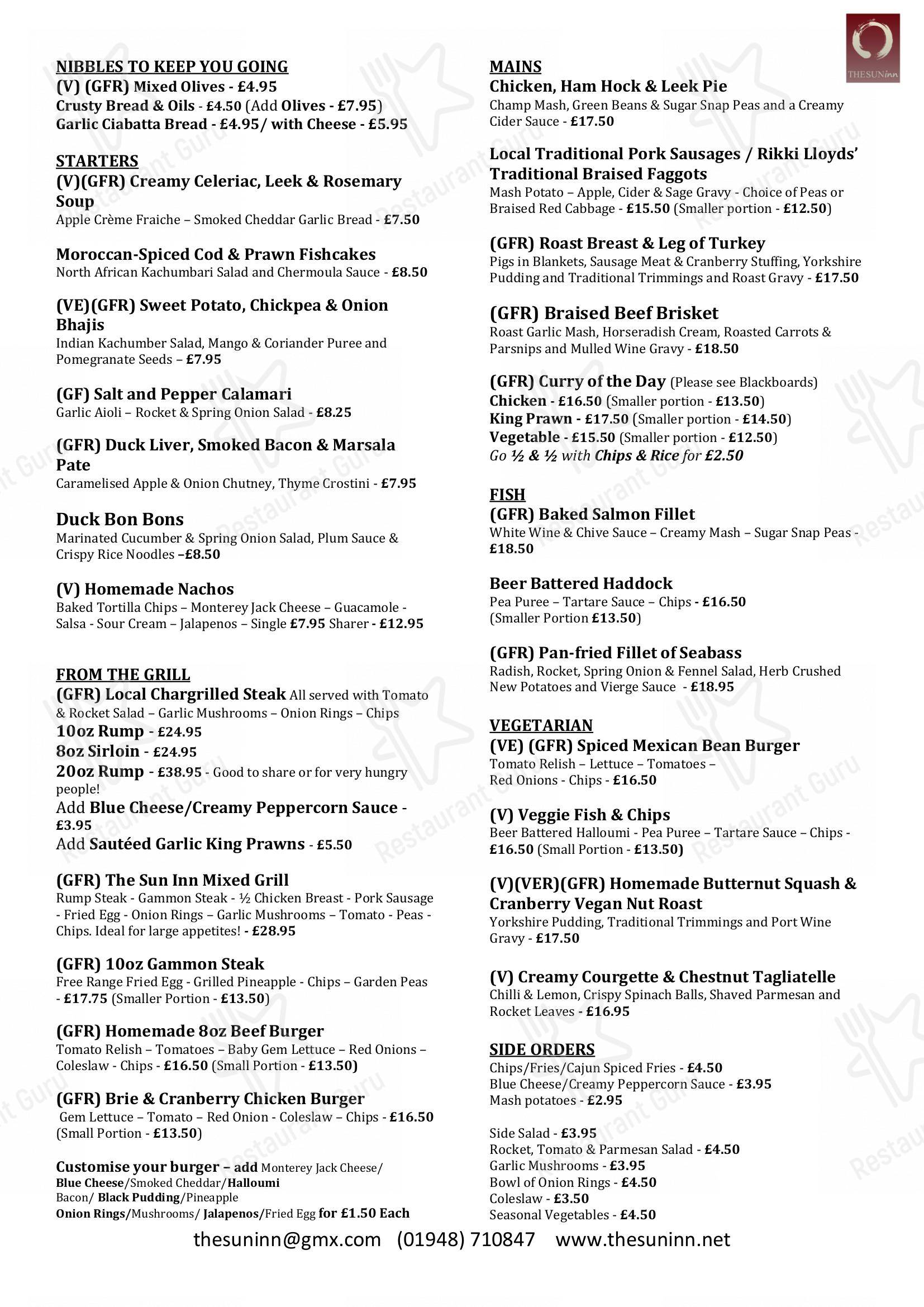 Menu at The Sun Inn pub & bar, Welshampton, A495