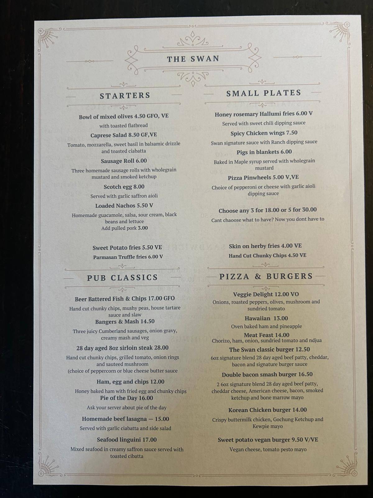 Menu at The Swan pub & bar, Reading, Basingstoke Rd