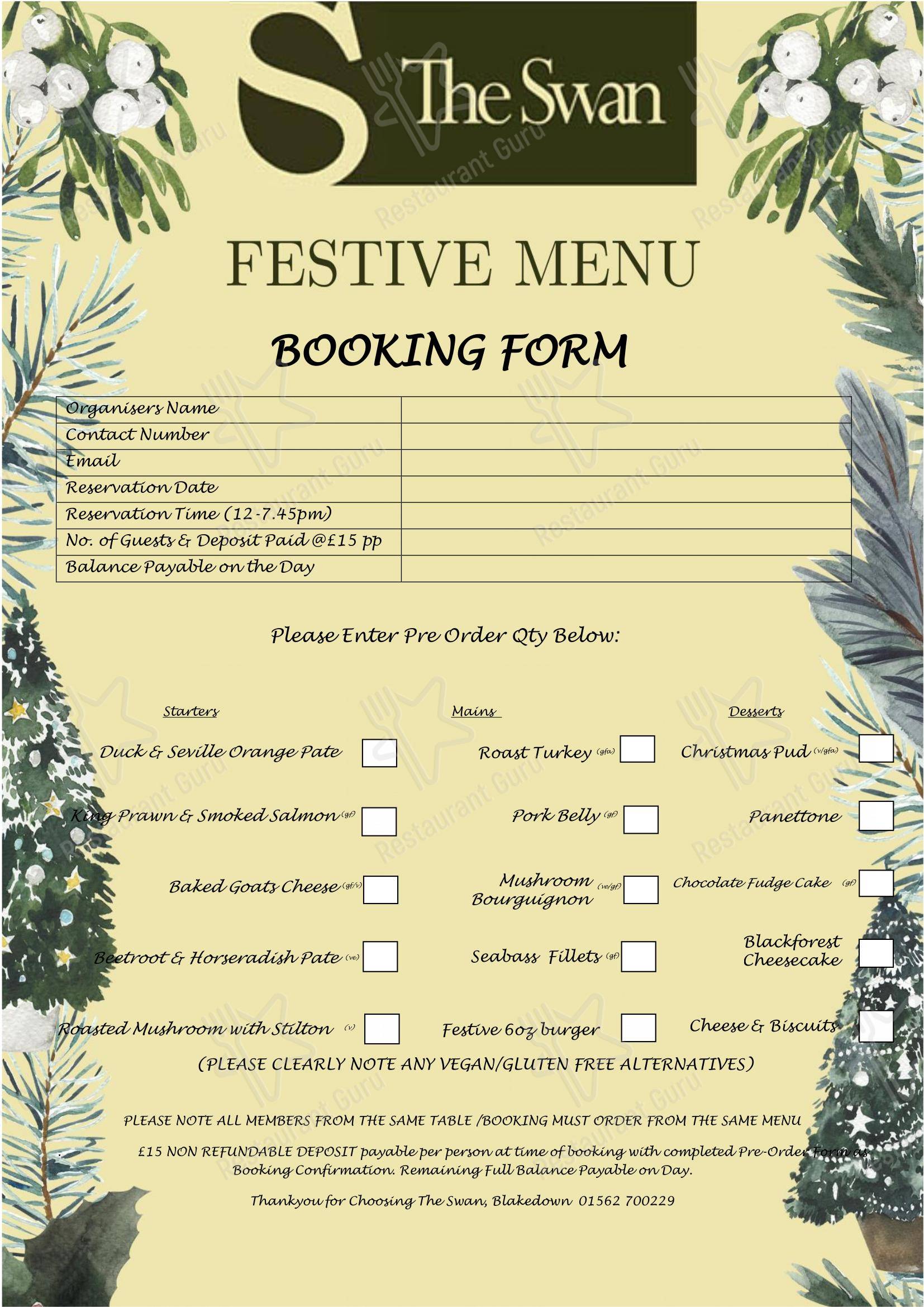 Menu at The Swan pub & bar, Kidderminster, 9 Birmingham Rd