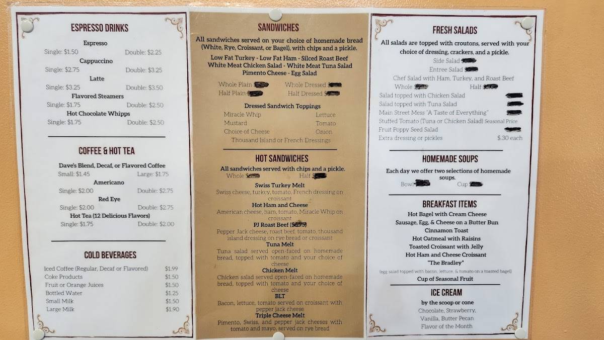 Menu at The Tea Cup cafe, Taylorsville, 37 E Main St