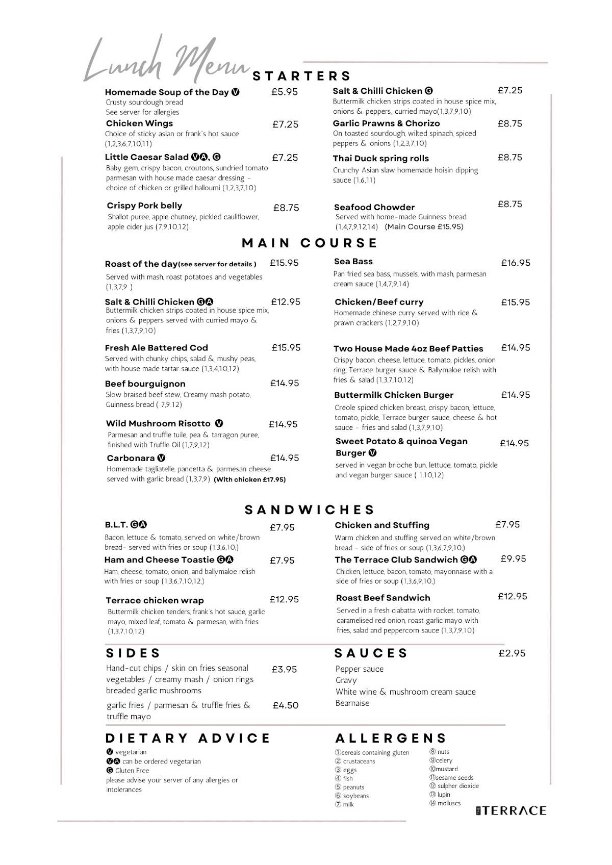 Menu at The Terrace Hotel pub & bar, Magherafelt