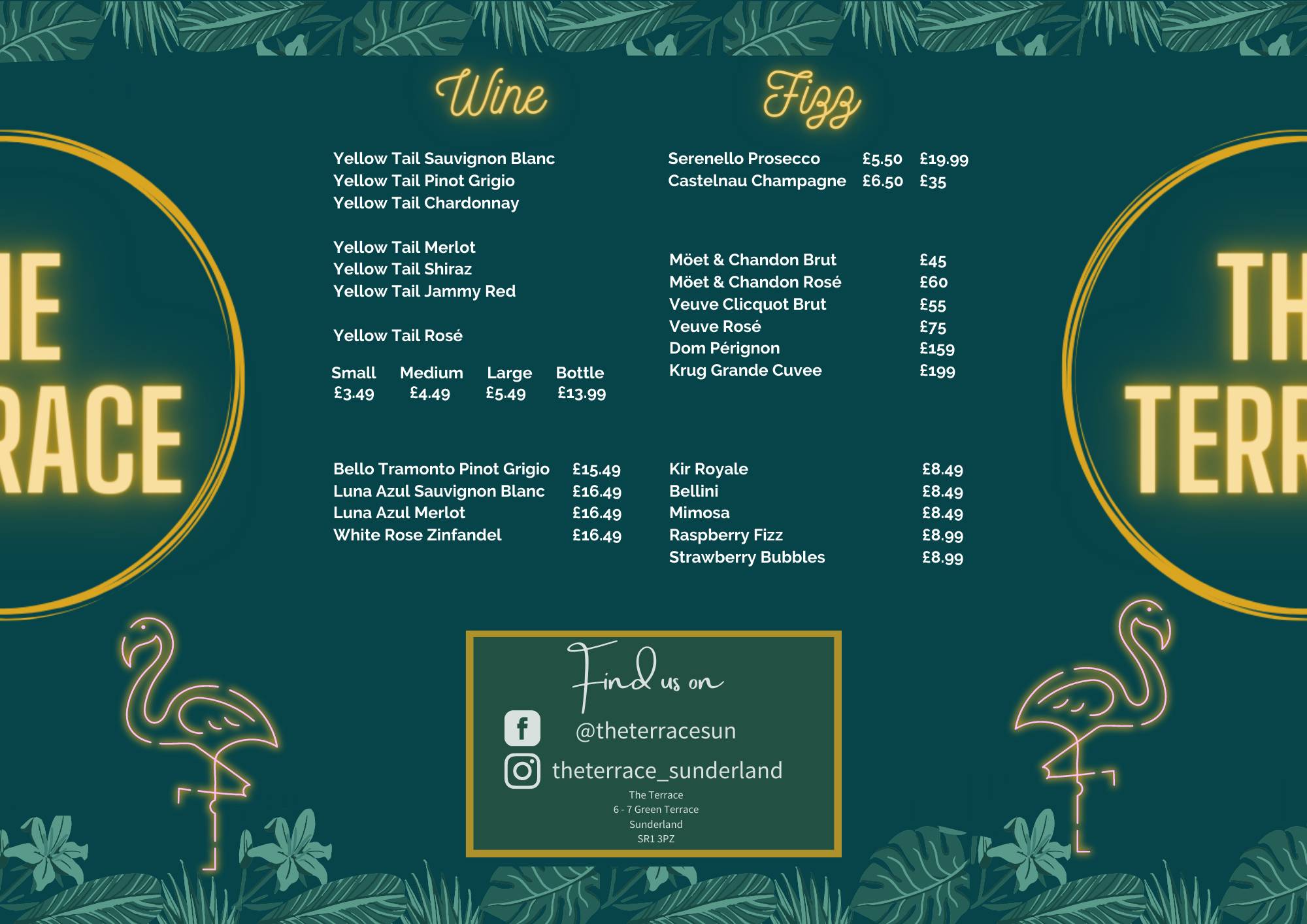 Menu at The Terrace pub & bar, Sunderland