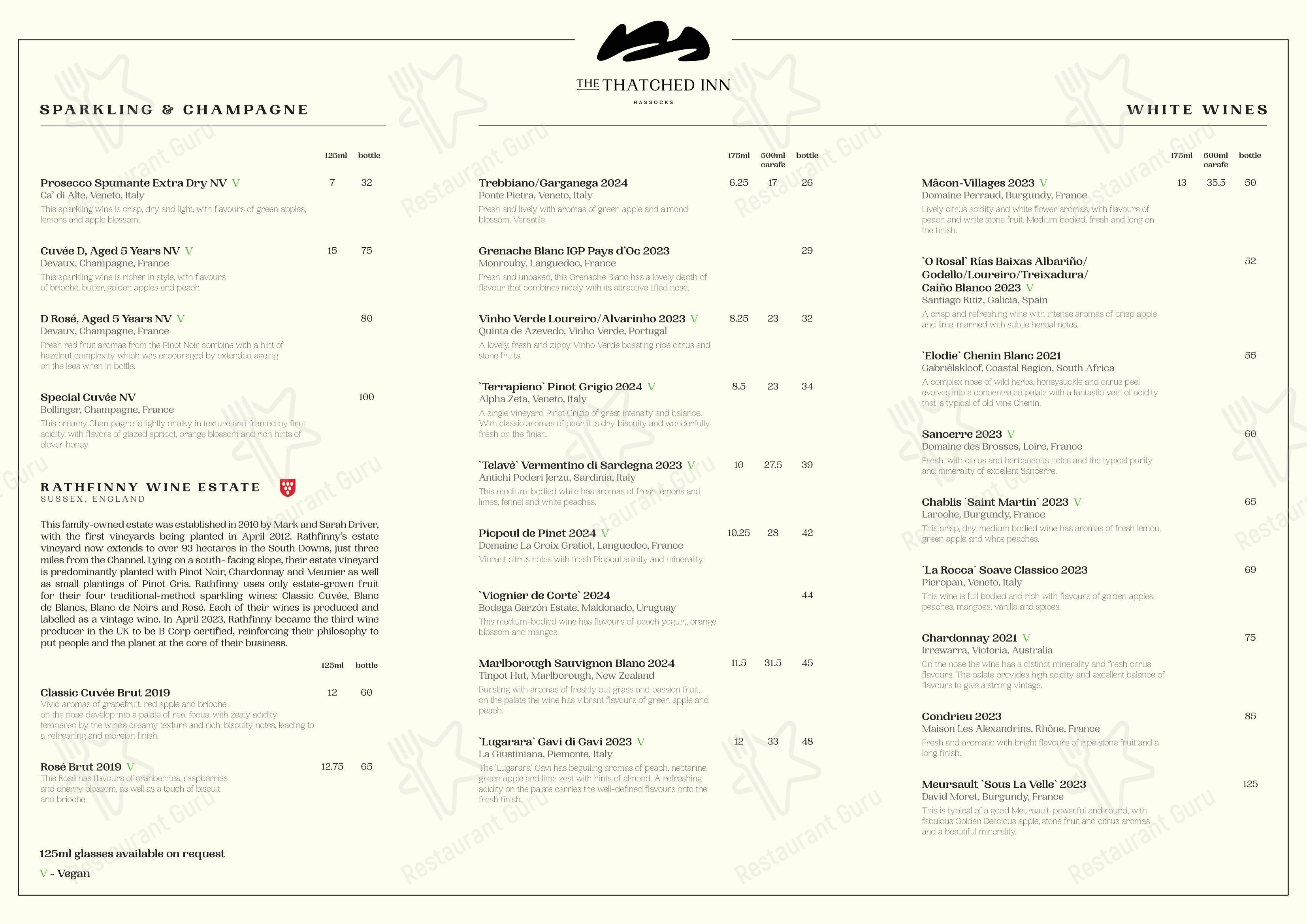 Menu at The Thatched Inn pub & bar, Hassocks