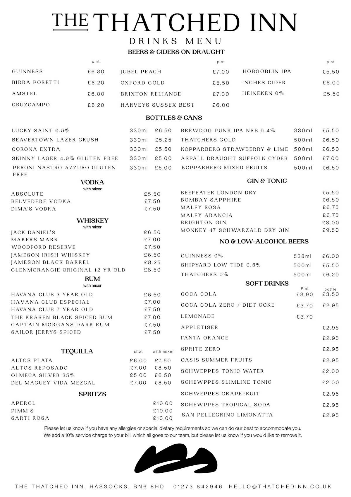 Menu at The Thatched Inn pub & bar, Hassocks