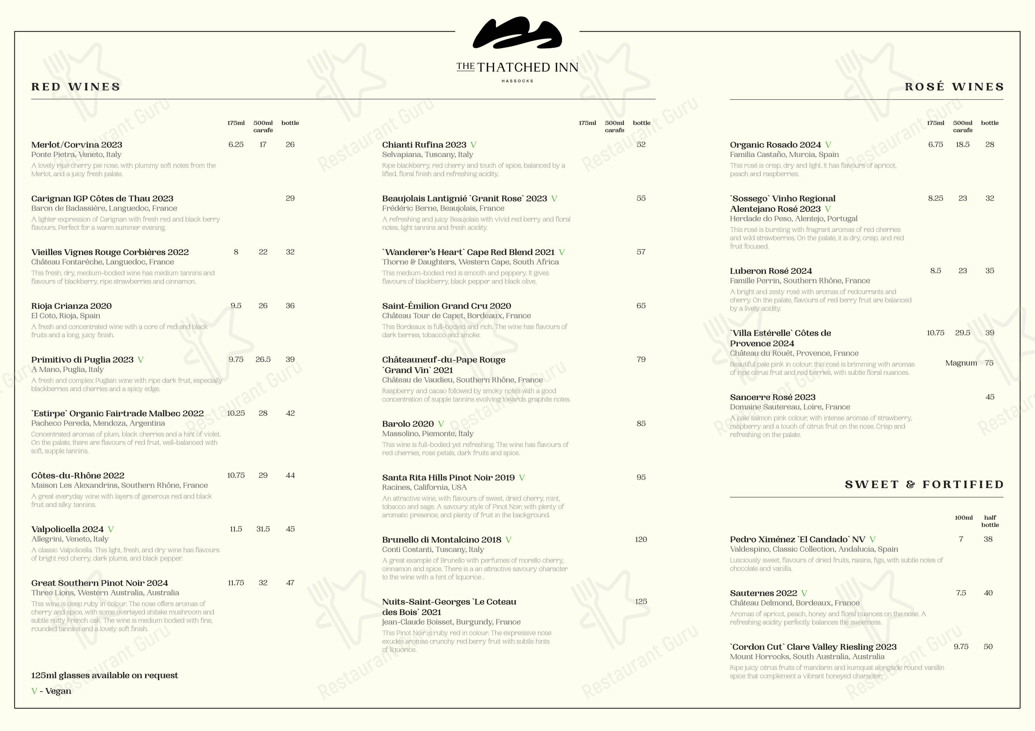 Menu at The Thatched Inn pub & bar, Hassocks