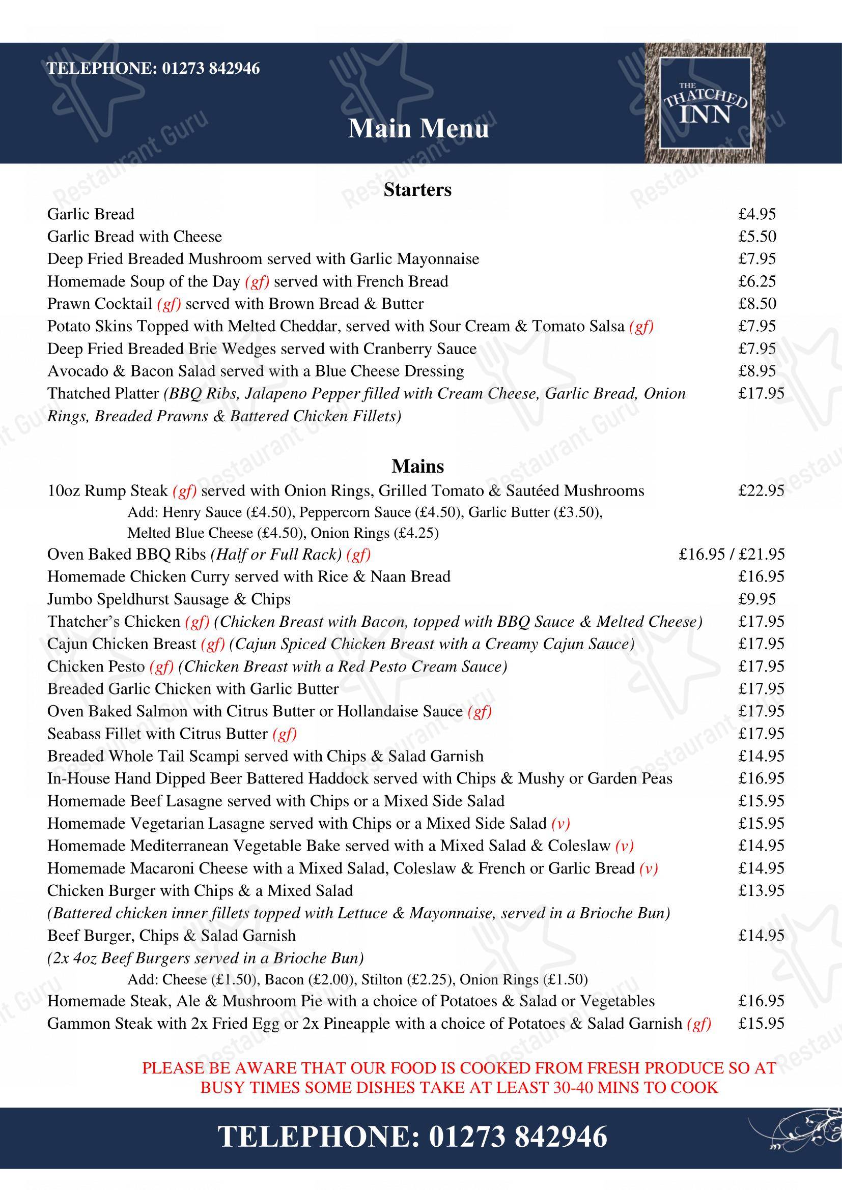 Menu at The Thatched Inn pub & bar, Hassocks