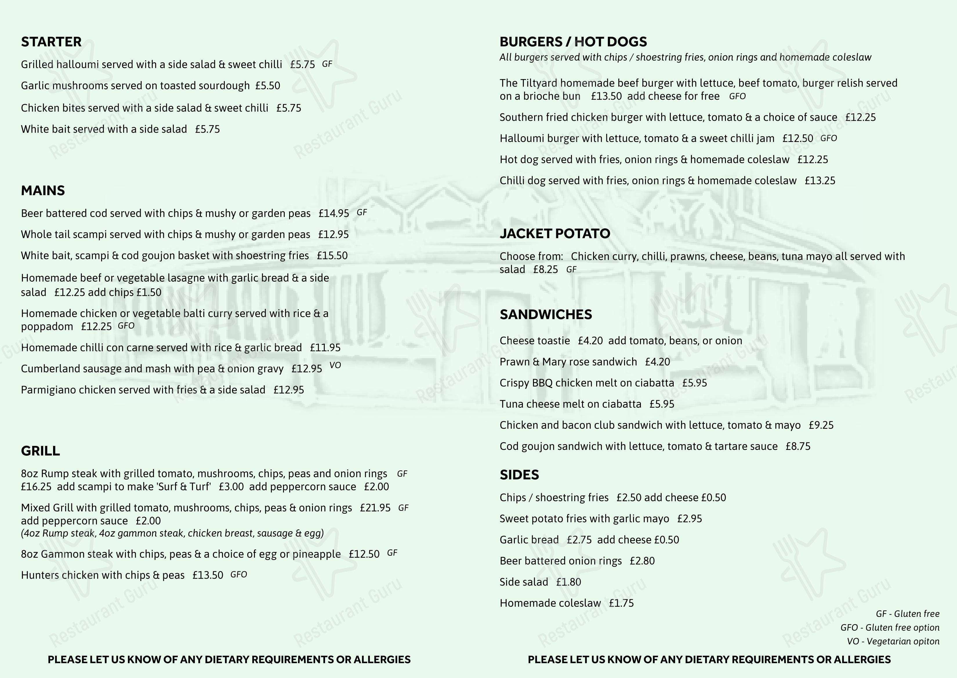 Menu at The Tiltyard pub & bar, Kenilworth