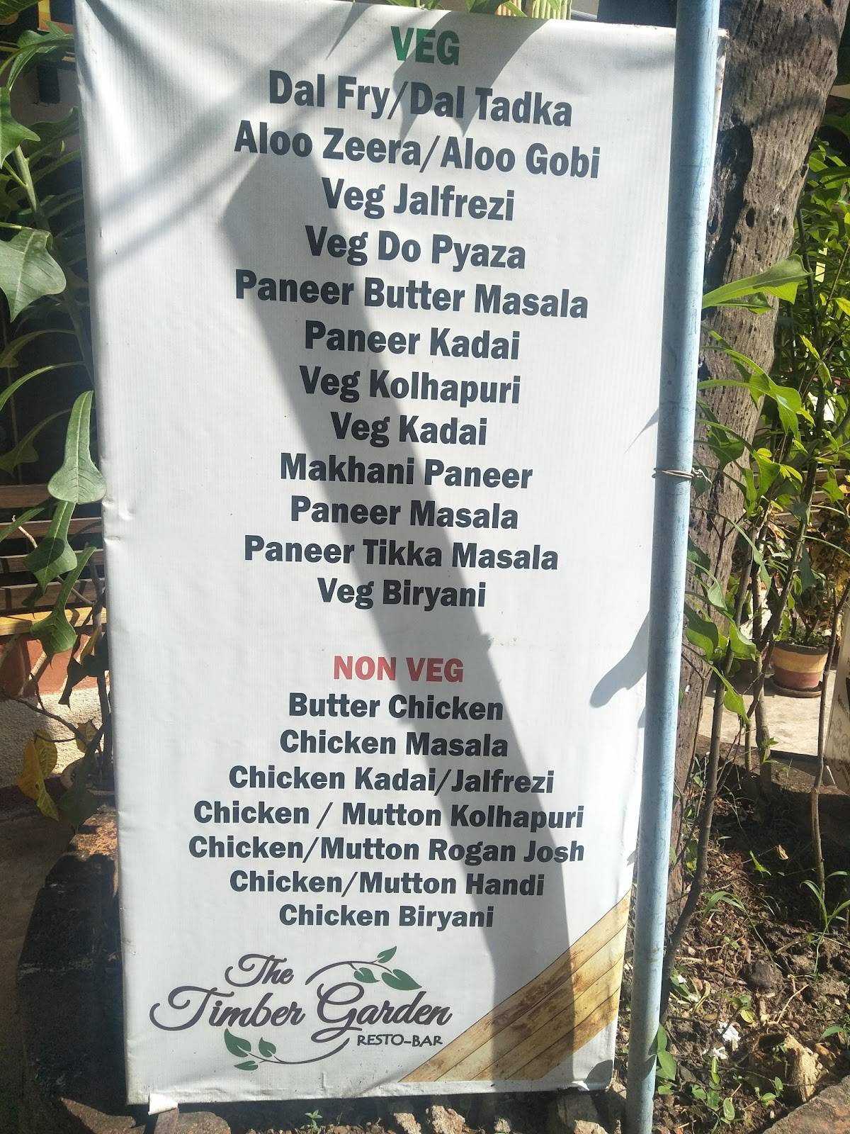 Menu at The Timber Garden, Candolim, 136