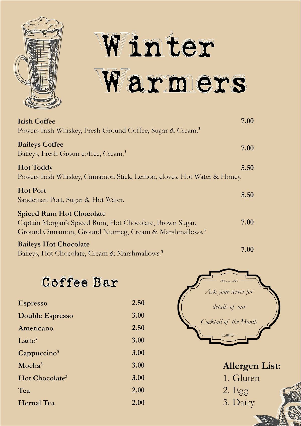 Menu at The Tin Roof Bar, Bray
