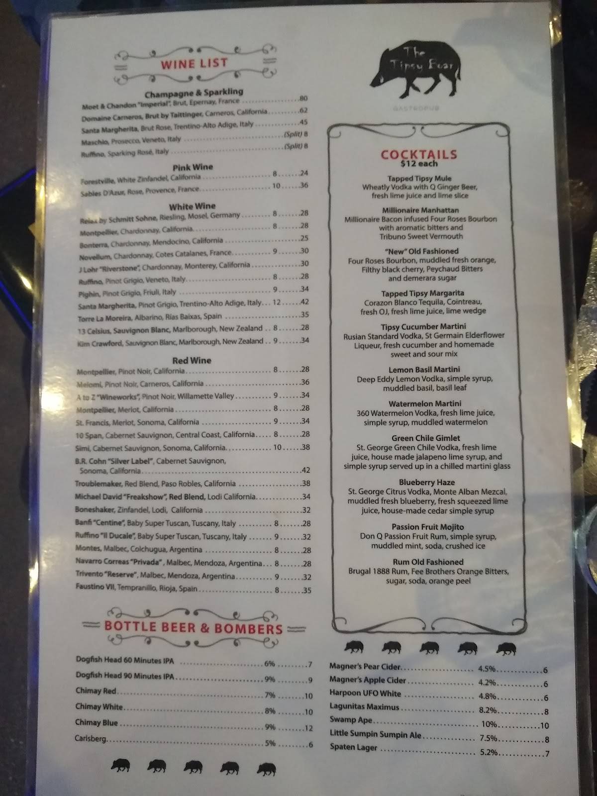 Menu at The Tipsy Boar pub & bar, Hollywood