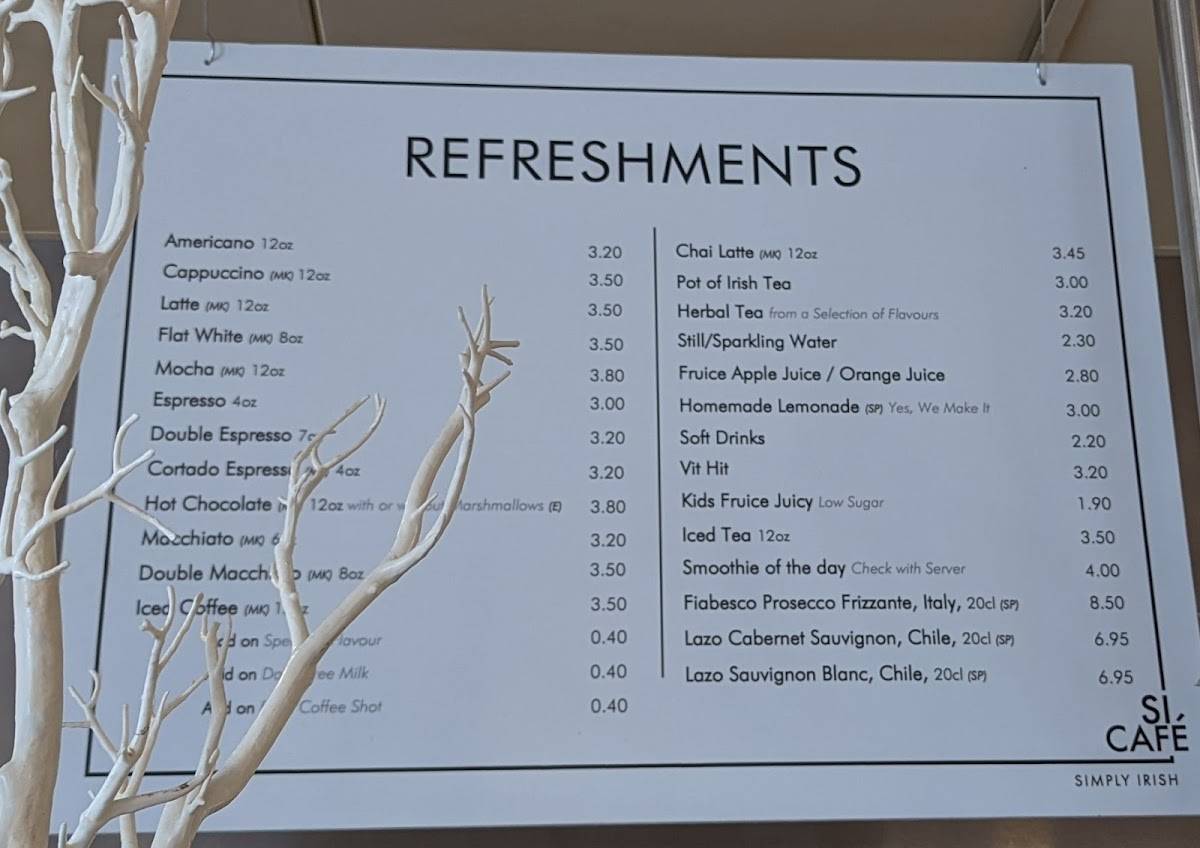 Menu at The Tower Cafe, Dublin, Glasnevin Cemetery