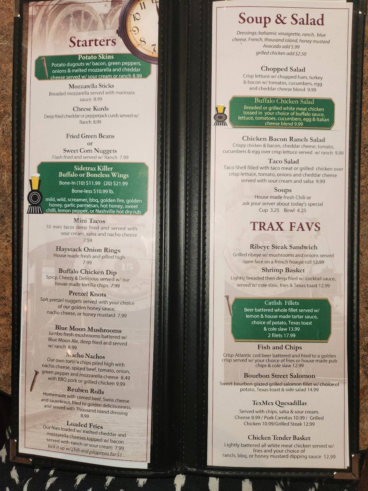 Menu at The Trax Northside Grill pub & bar, Monmouth
