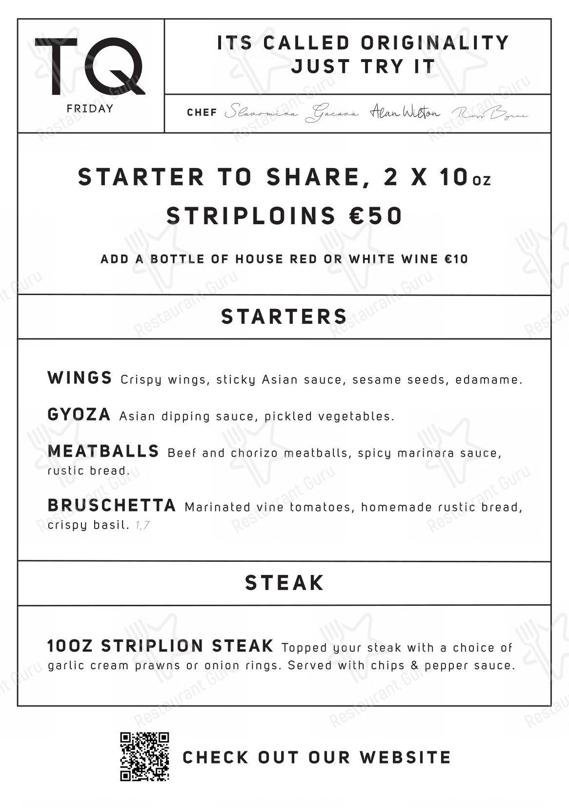 Carta del pub y bar The Trinity Quarter, Drogheda