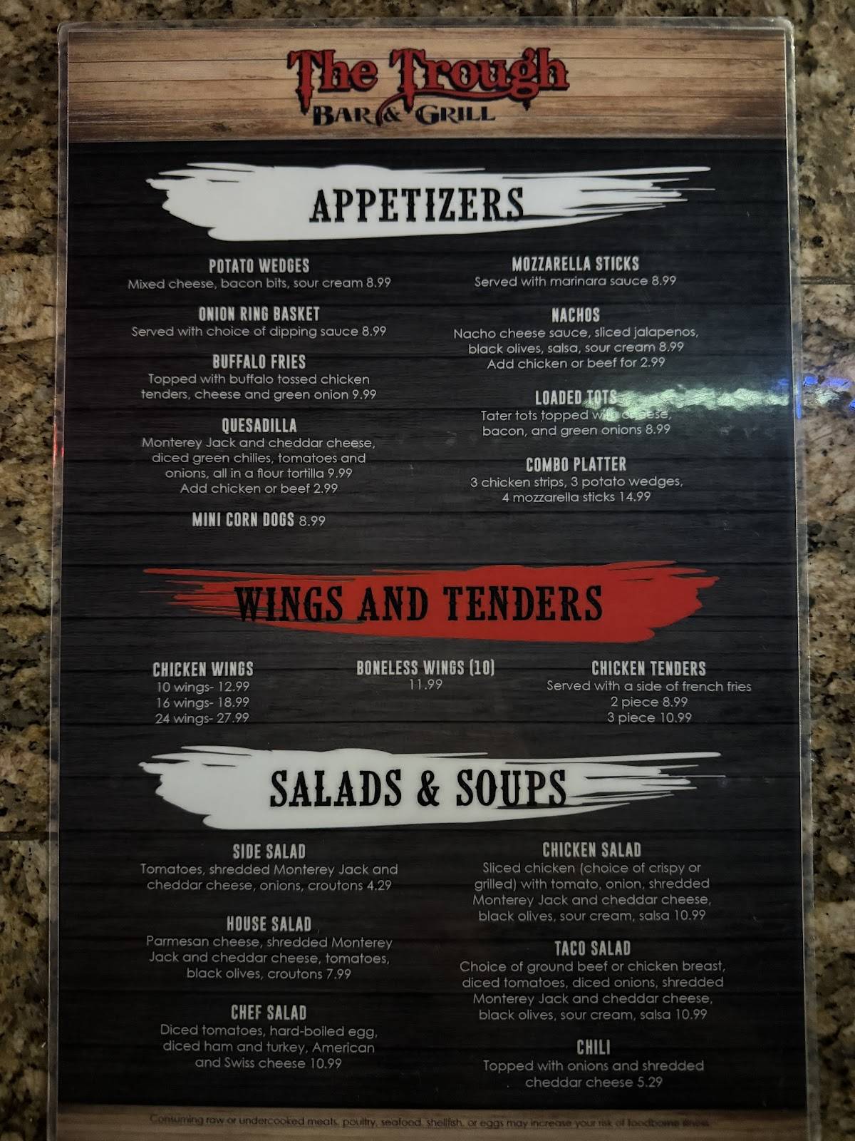 Menu at The Trough pub & bar, Mesa