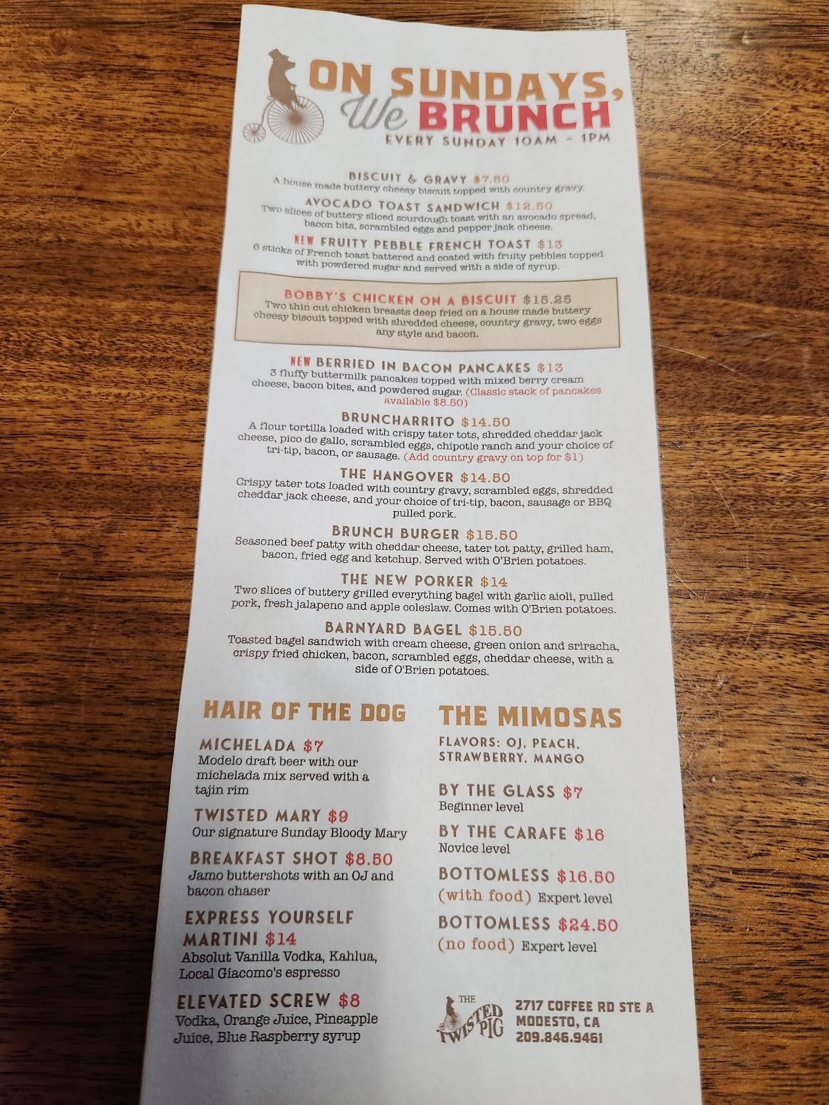 Menu at The Twisted Pig Bar and Grill, Modesto