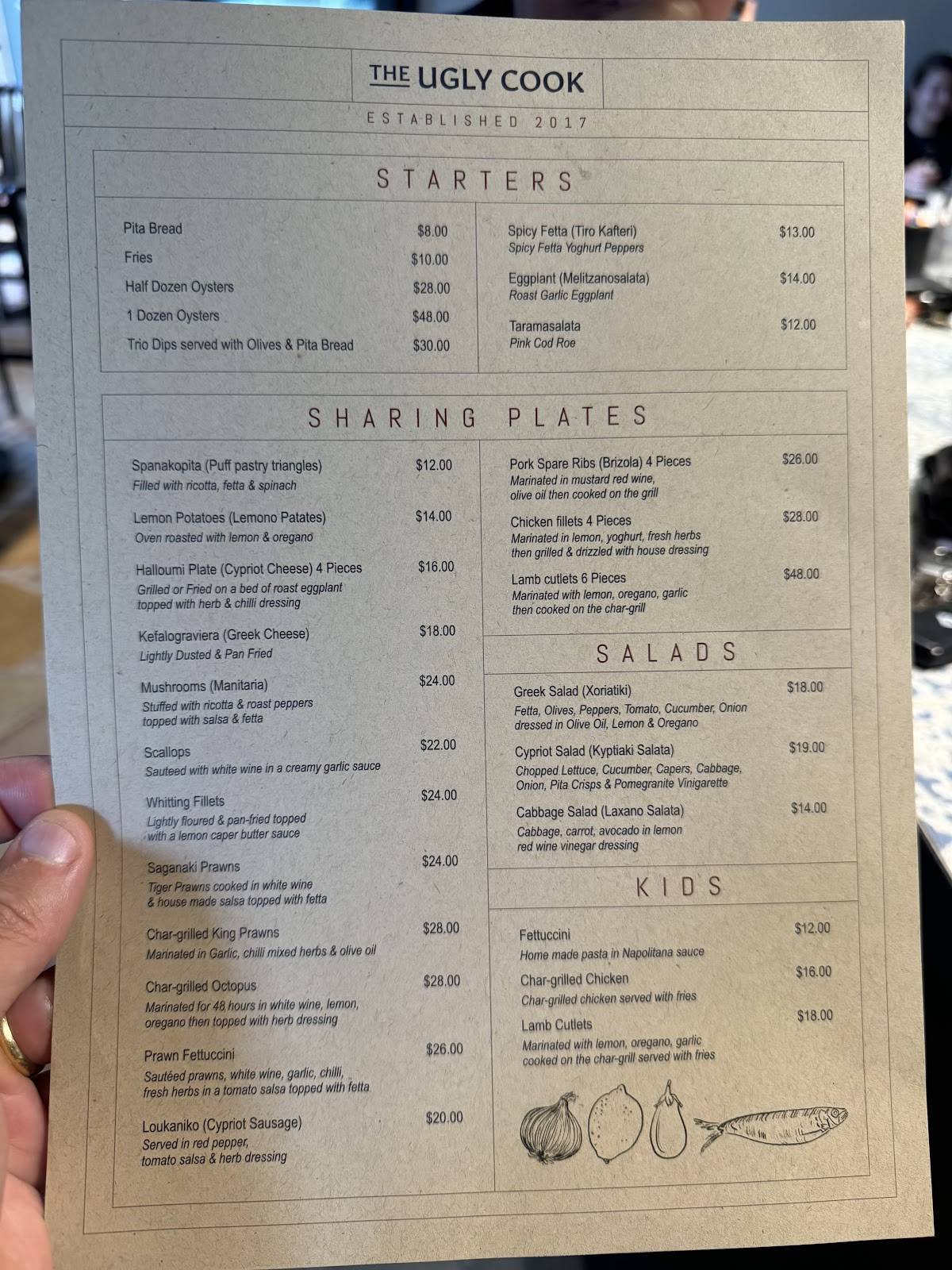 Menu at The Ugly Cook cafe, Sylvania Waters