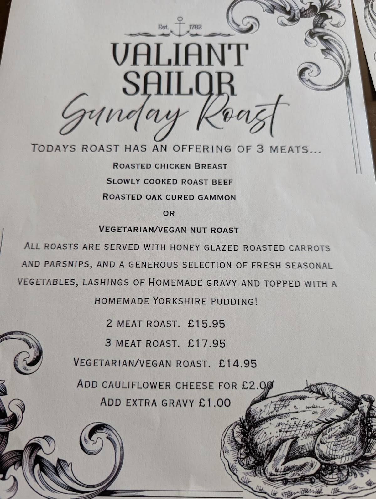 Menu at The Valiant Sailor pub & bar, Folkestone, New Dover Rd