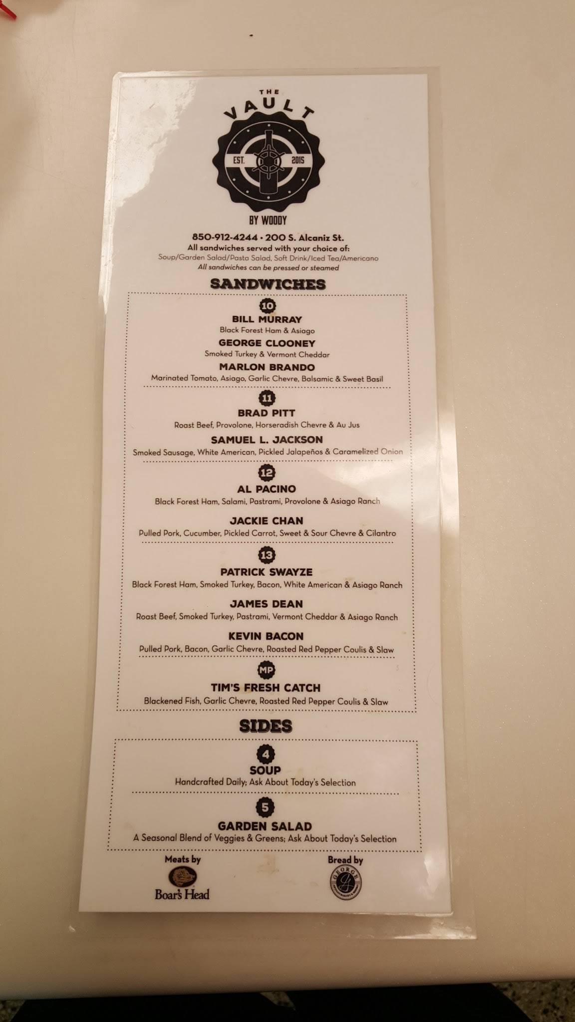 Menu at The Vault pub & bar, Pensacola