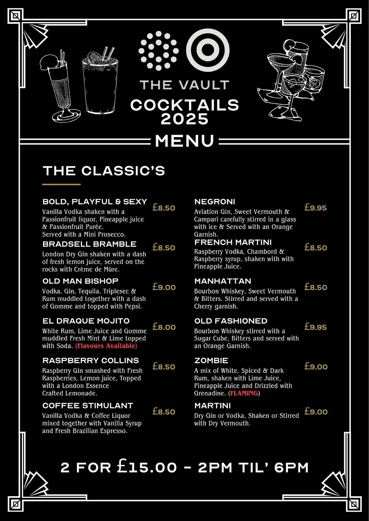 Menu at The Vault pub & bar, Darlington