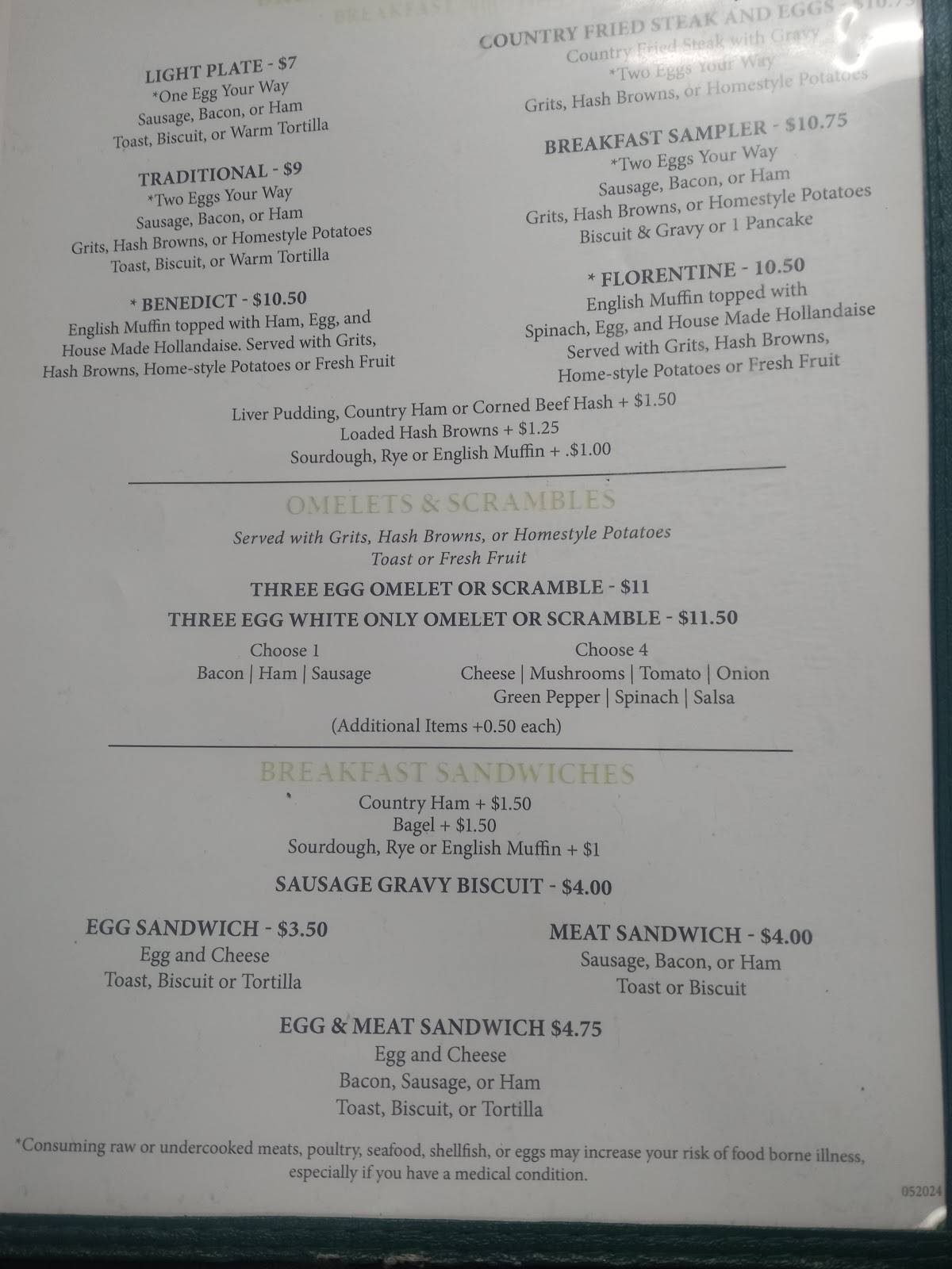 Menu at The Village Cafe, Pinehurst, 525 McCaskill Rd