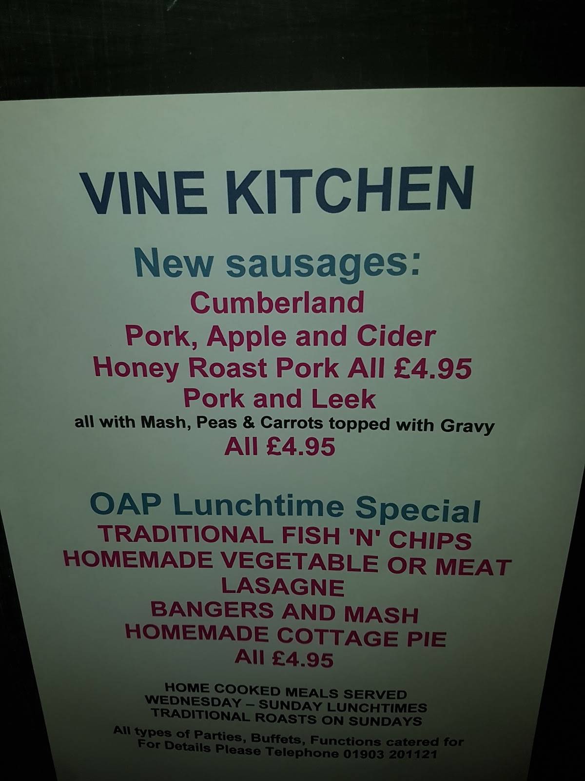Menu at The Vine pub & bar, Worthing