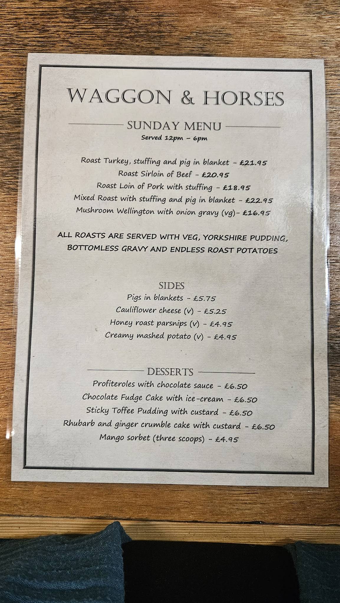 Menu at The Waggon & Horses pub & bar, Sonning