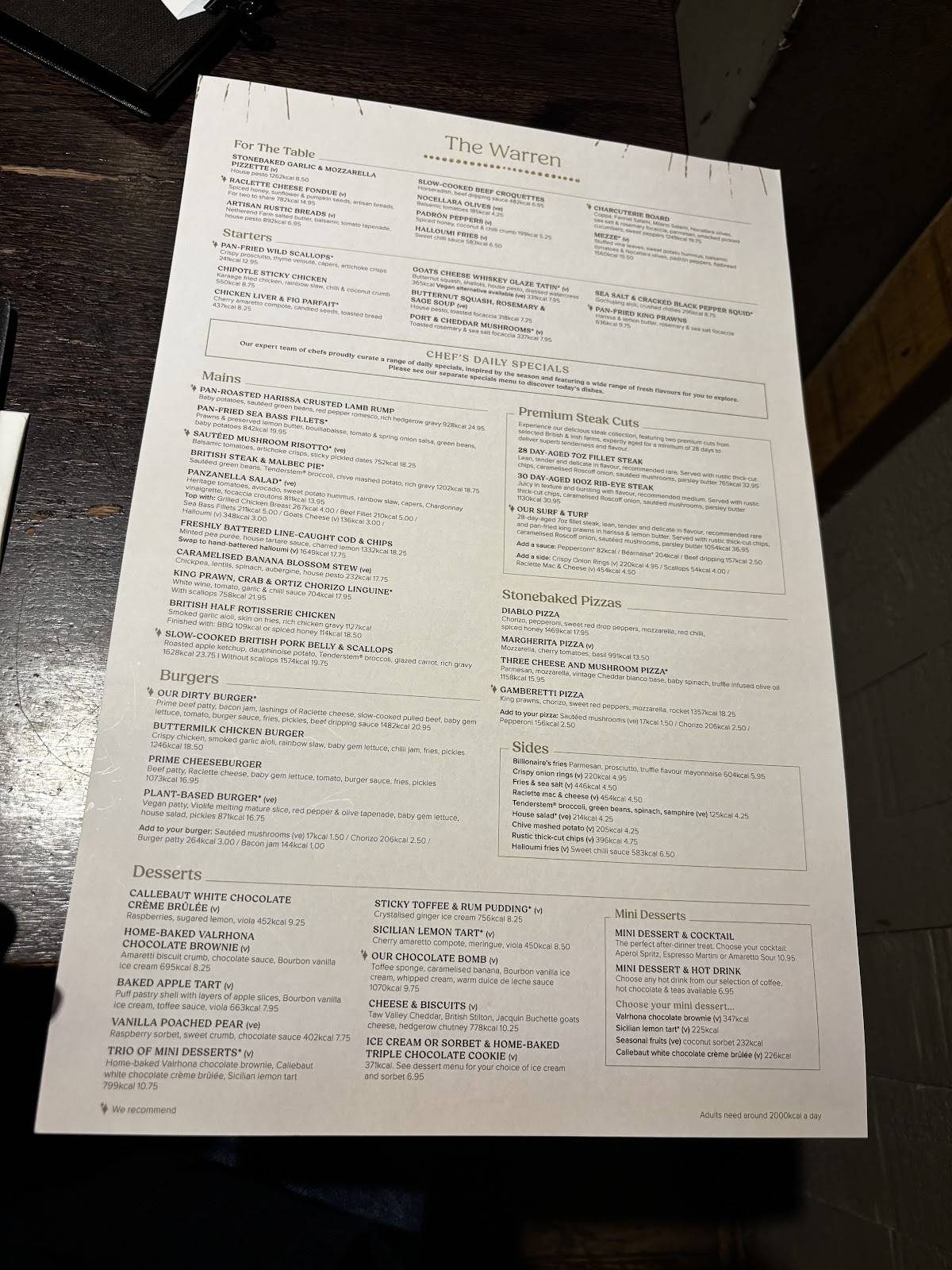 Menu at The Warren pub & bar, Wokingham