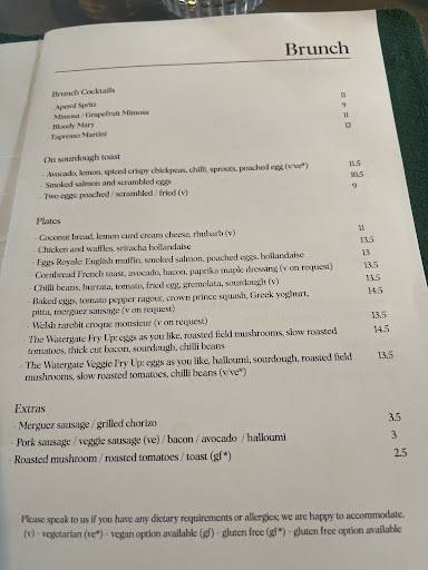 Menu at The Watergate restaurant, London