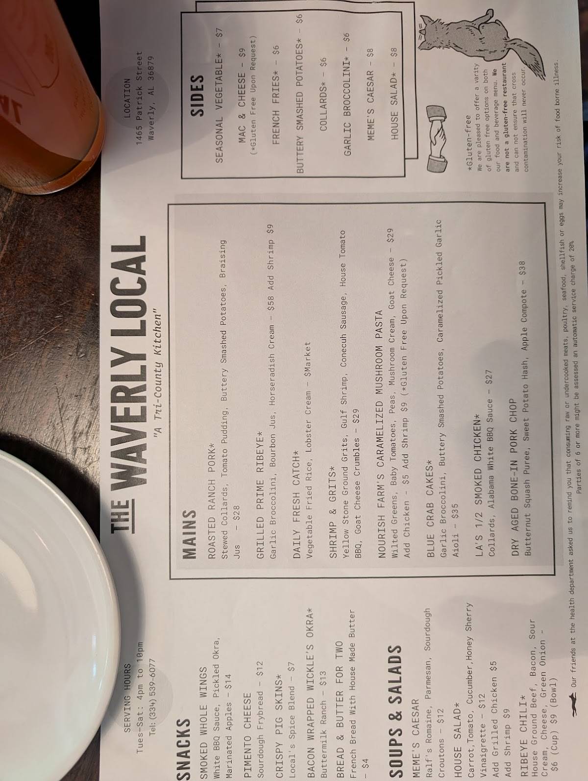 Menu at The Waverly Local pub & bar, Waverly